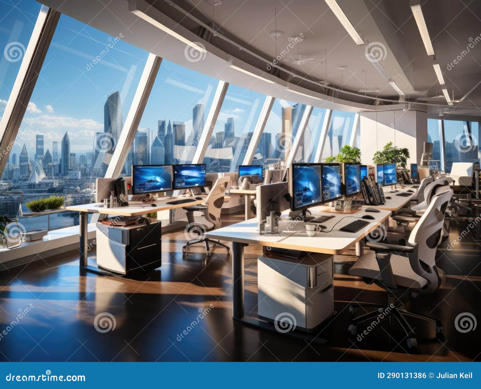 Open Concept Office with Hightech VR Workstations Stock Illustration - Illustration of reality ...