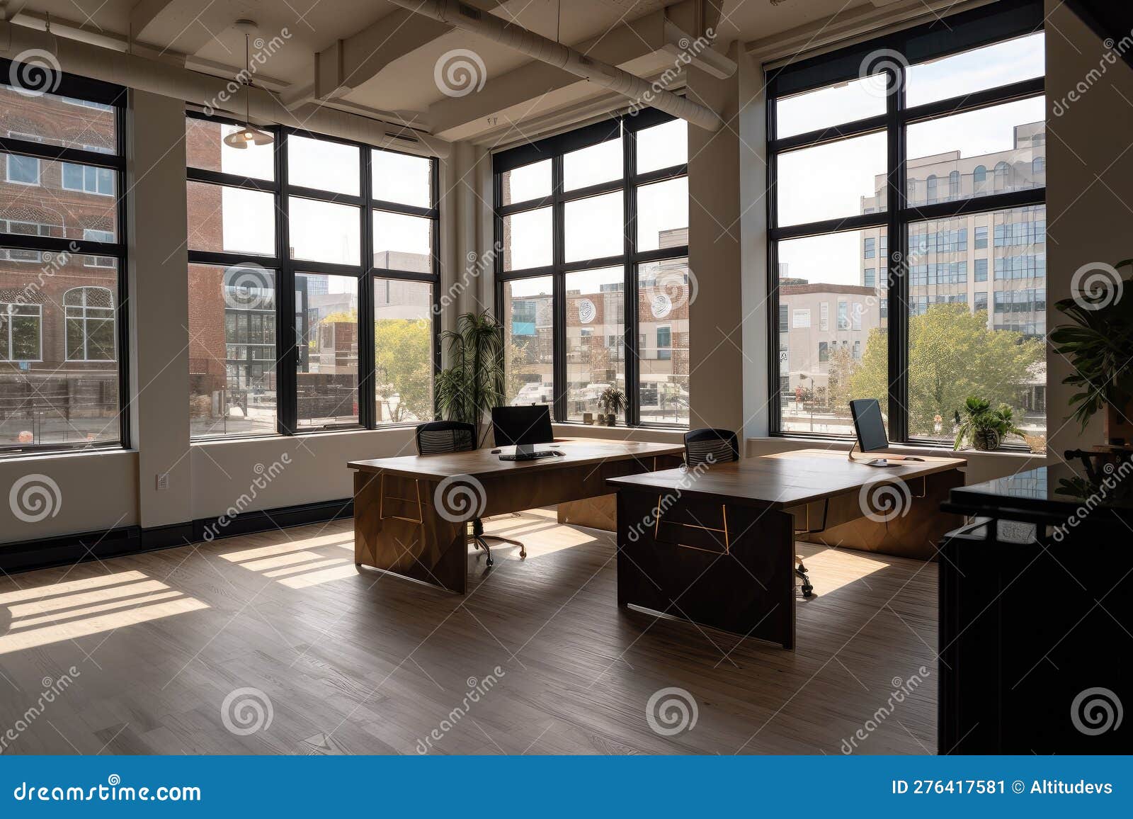 Open-concept Office, with Large Windows and High Ceiling, Bringing in ...