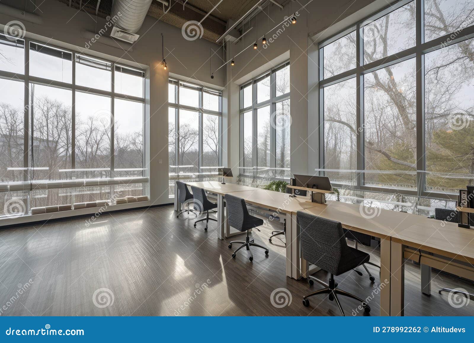 Open-concept Office, with Large Windows and High Ceiling, Bringing in ...