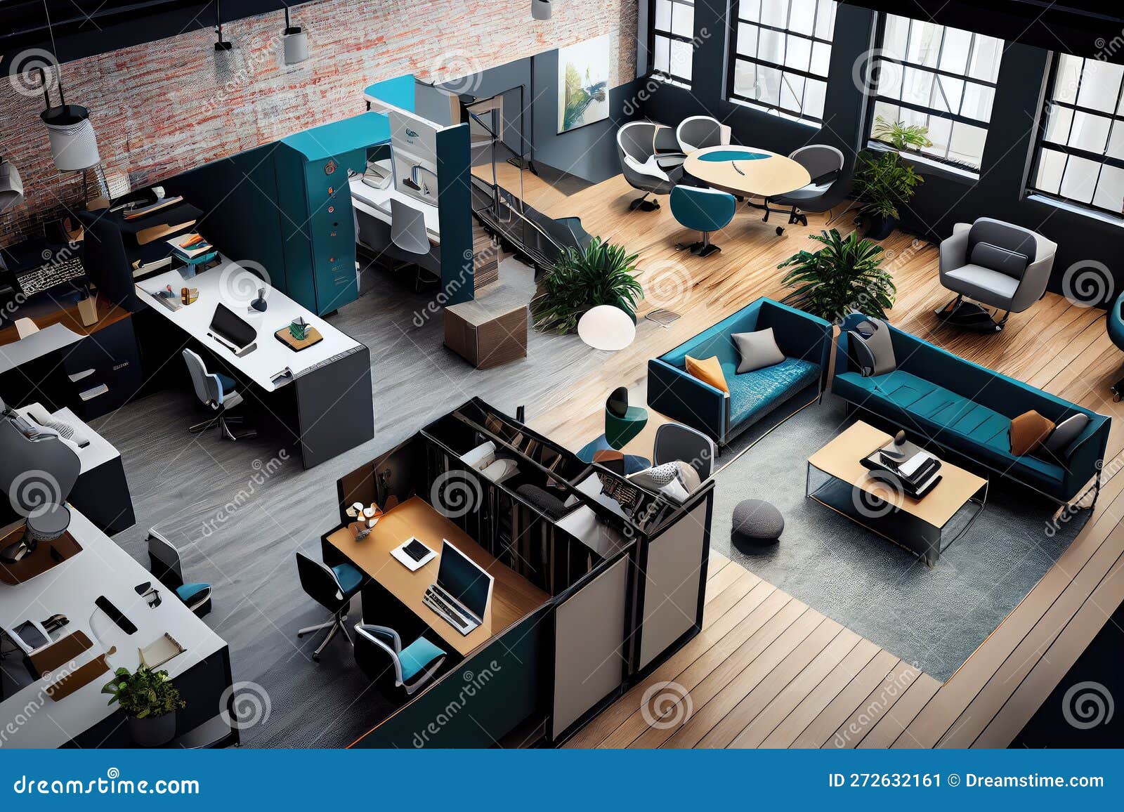 Open-concept Office with a Variety of Seating Options for Different ...