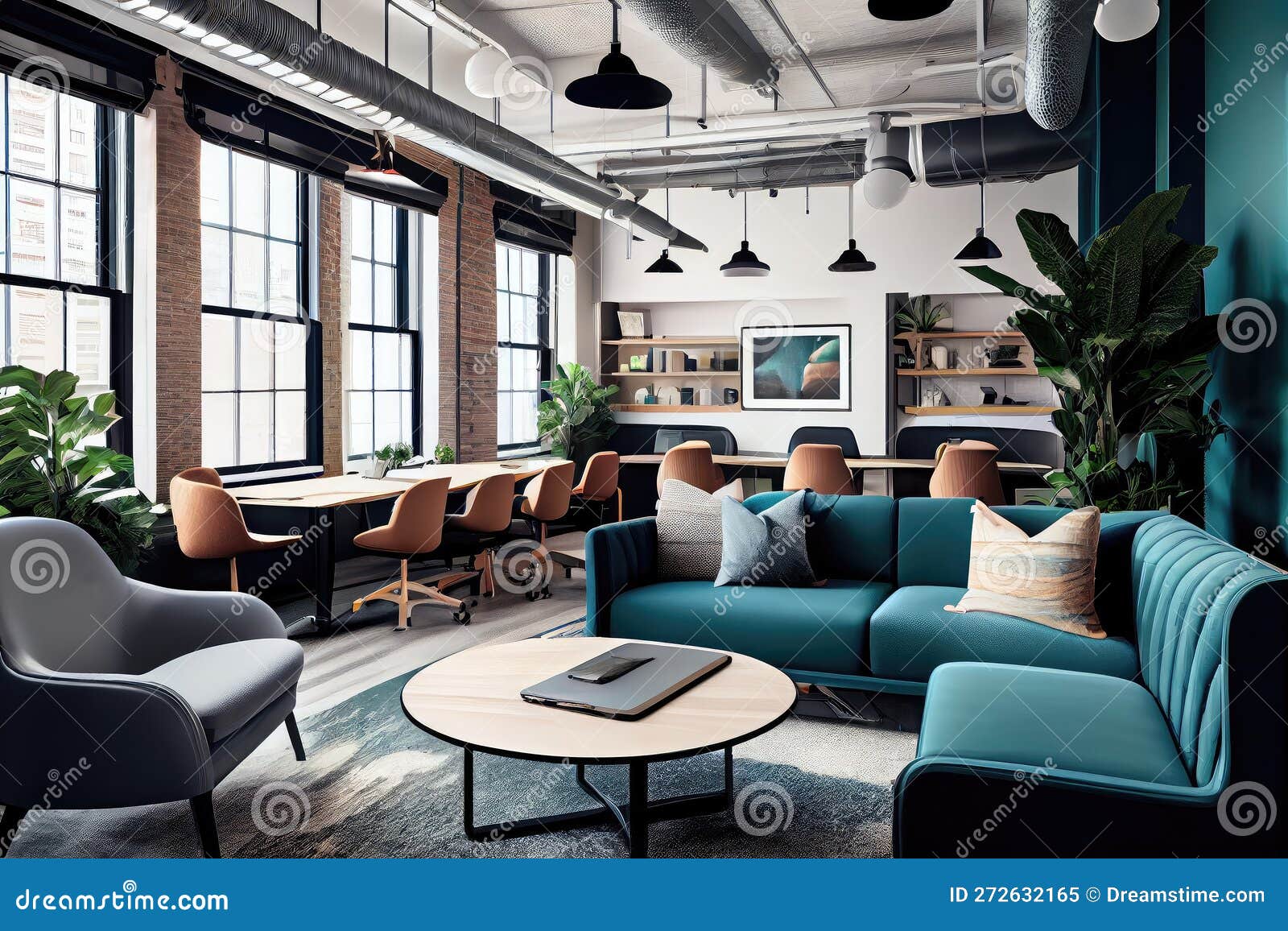 Open-concept Office with a Variety of Seating Options for Different ...