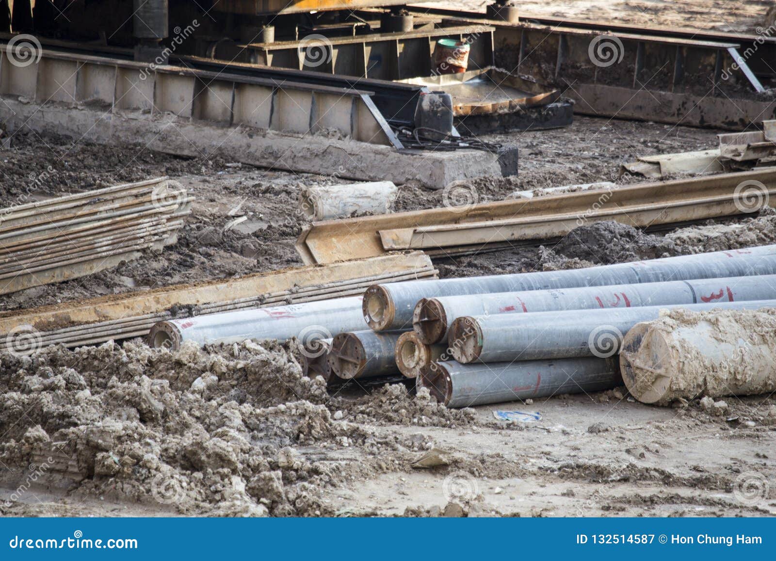 Open Construction Work Site with Heavy Machinery Equipment Construction ...