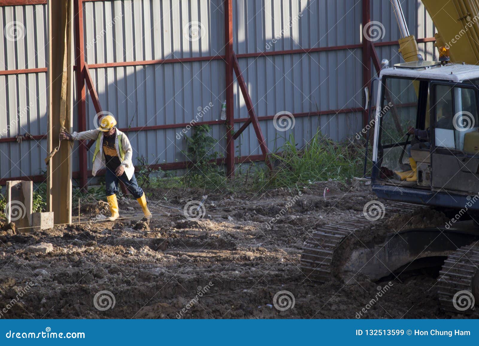 Open Construction Work Site with Heavy Machinery Equipment Construction ...