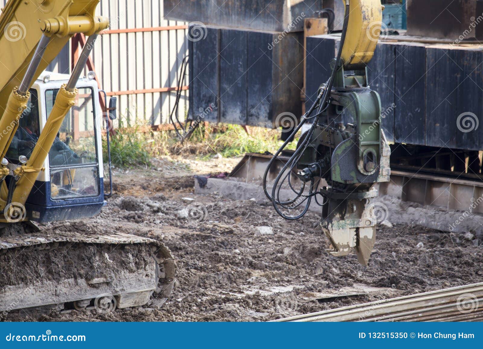 Open Construction Work Site with Heavy Machinery Equipment Construction ...