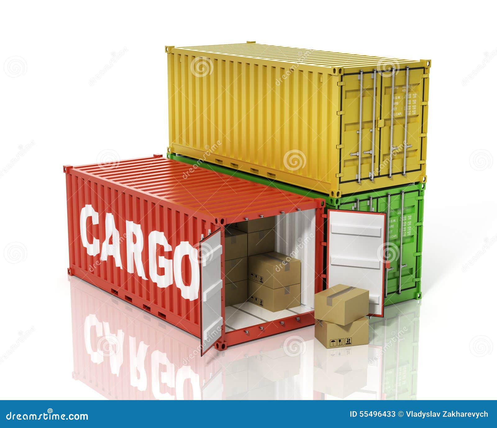 Open Container with Cardboard Boxes. Stock Illustration - Illustration ...