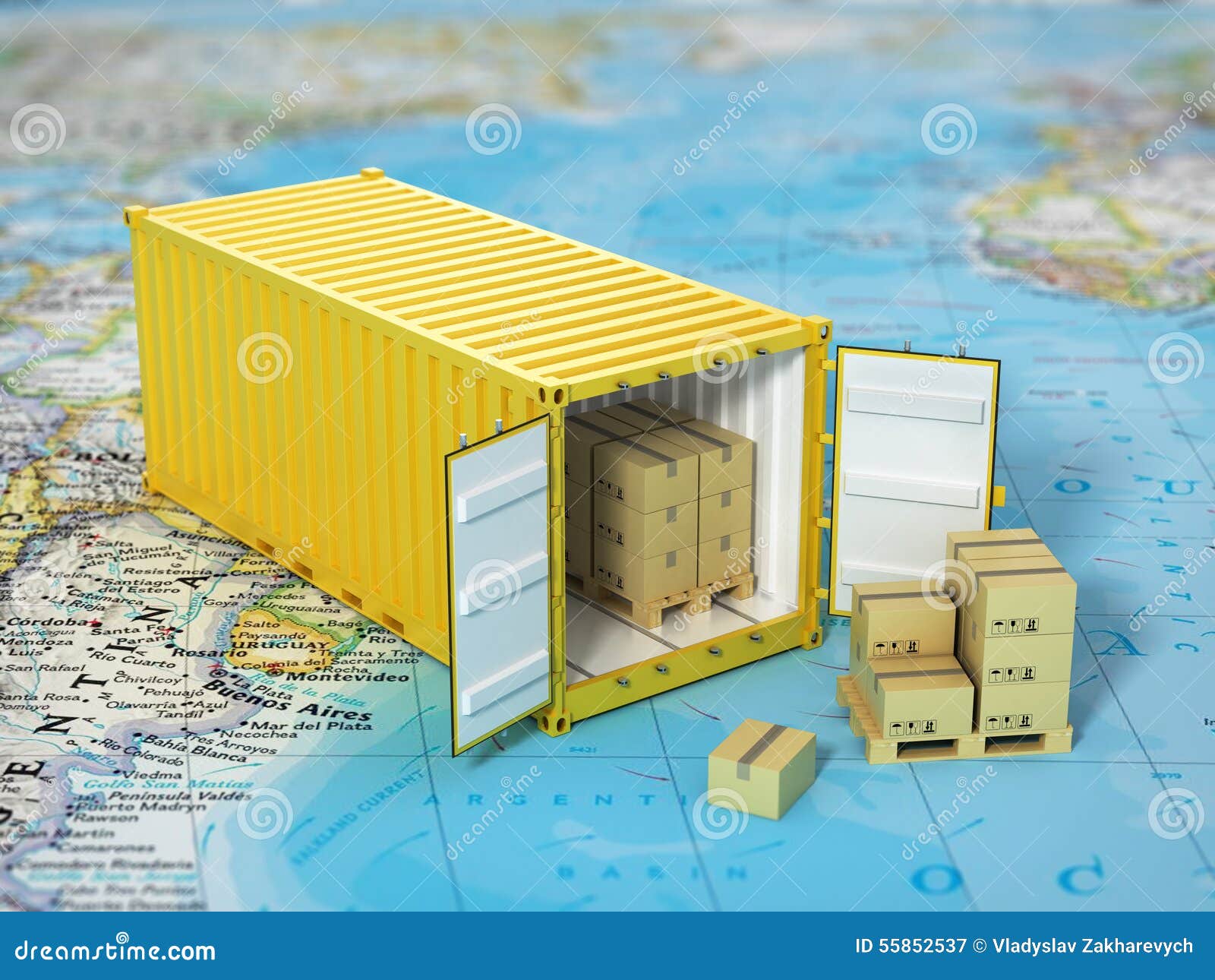 Open Container with Cardboard Boxes Stock Illustration - Illustration ...