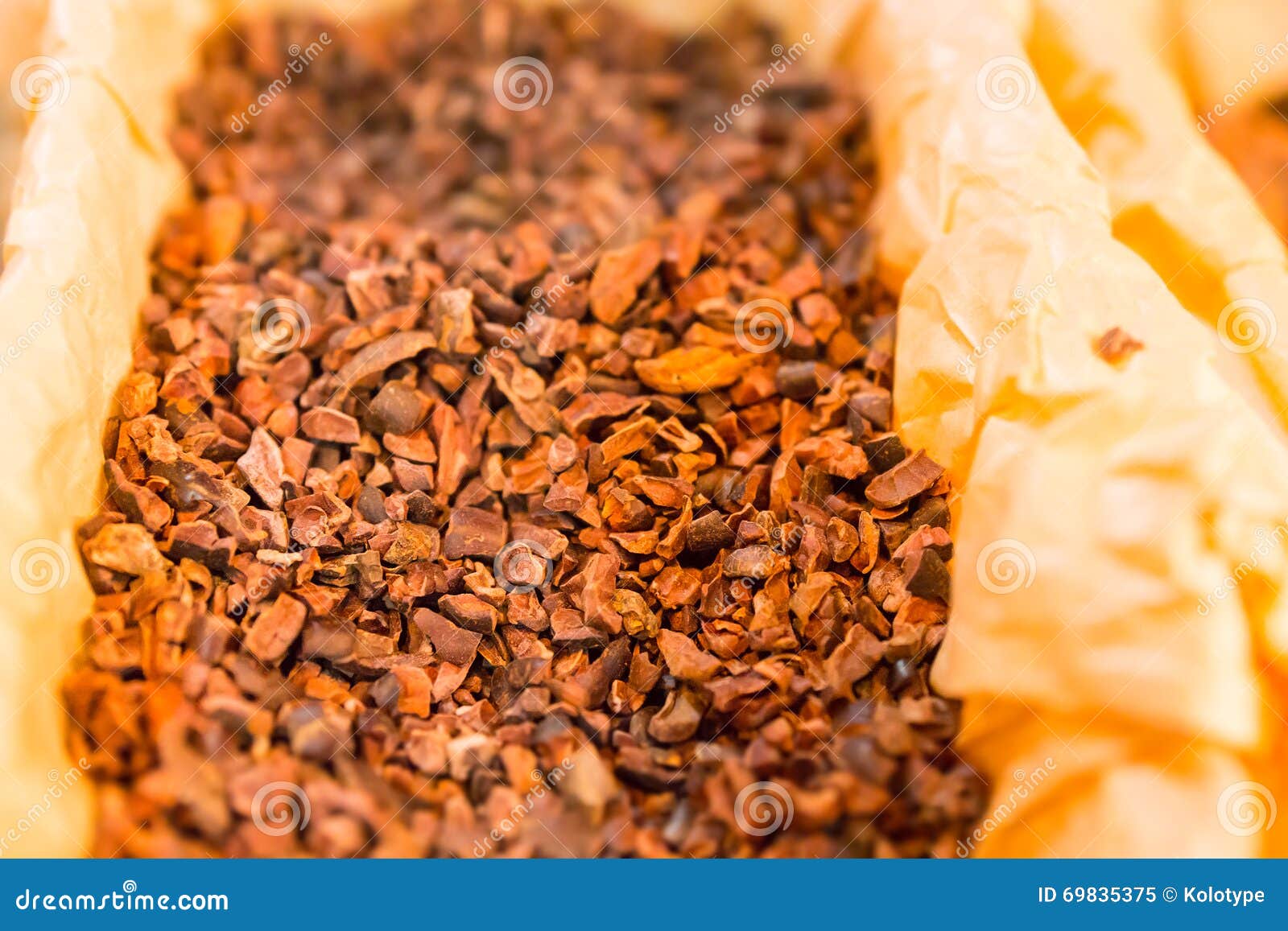 Open Container of Raw Cocoa Pieces for Sale Stock Image - Image of ...