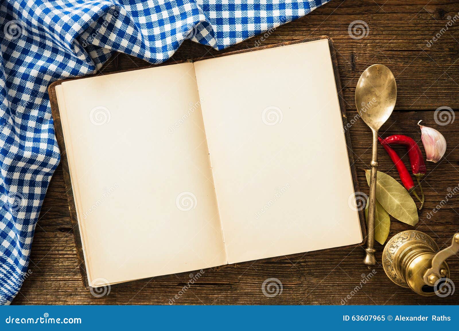 Open Cookbook with Kitchenware Stock Image - Image of checkered ...