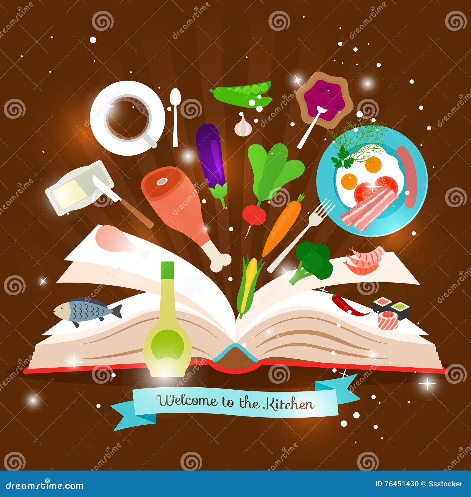 Open cooking book stock illustration. Illustration of light - 76451430