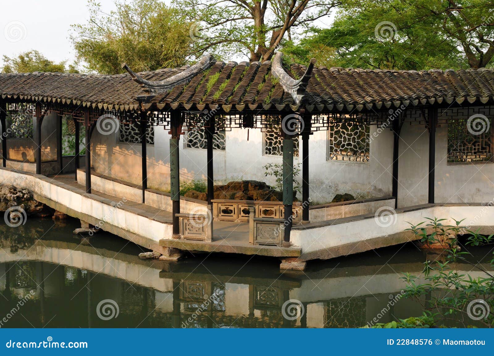 Open corridor by the pond stock photo. Image of formal - 22848576