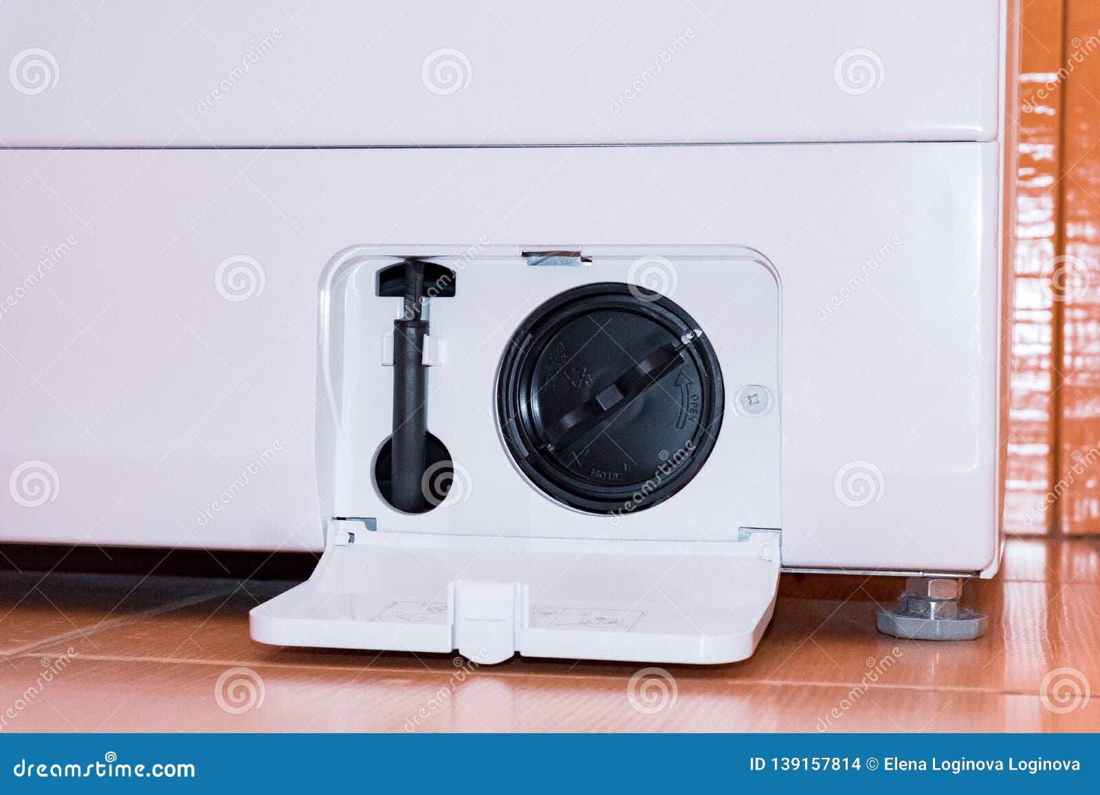 Washing Machine with an Open Filter Cover Stock Photo - Image of black ...
