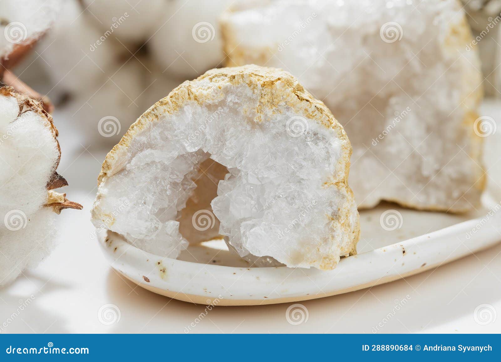 Open Cracked Pure Quartz Crystals Geode on the Table Stock Photo ...