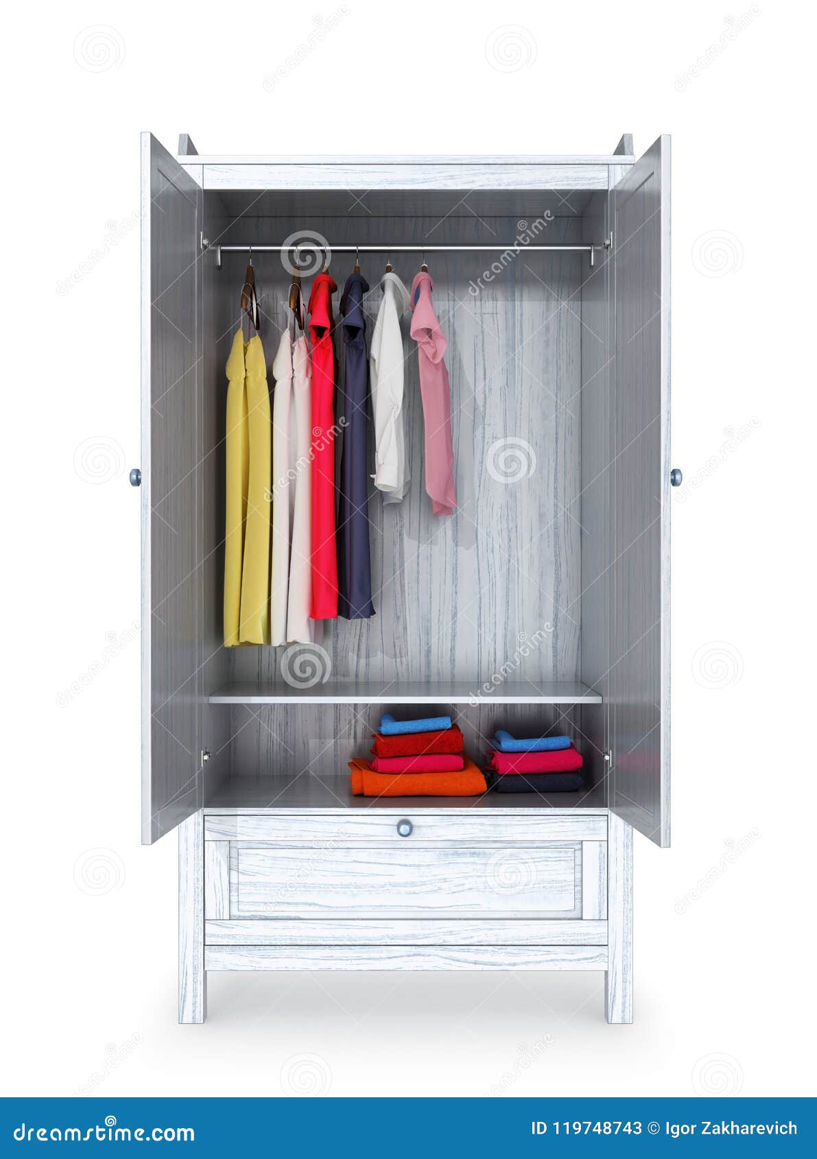 Open Cupboard, View Straight. Wardrobe. Stock Image - Image of drawers ...
