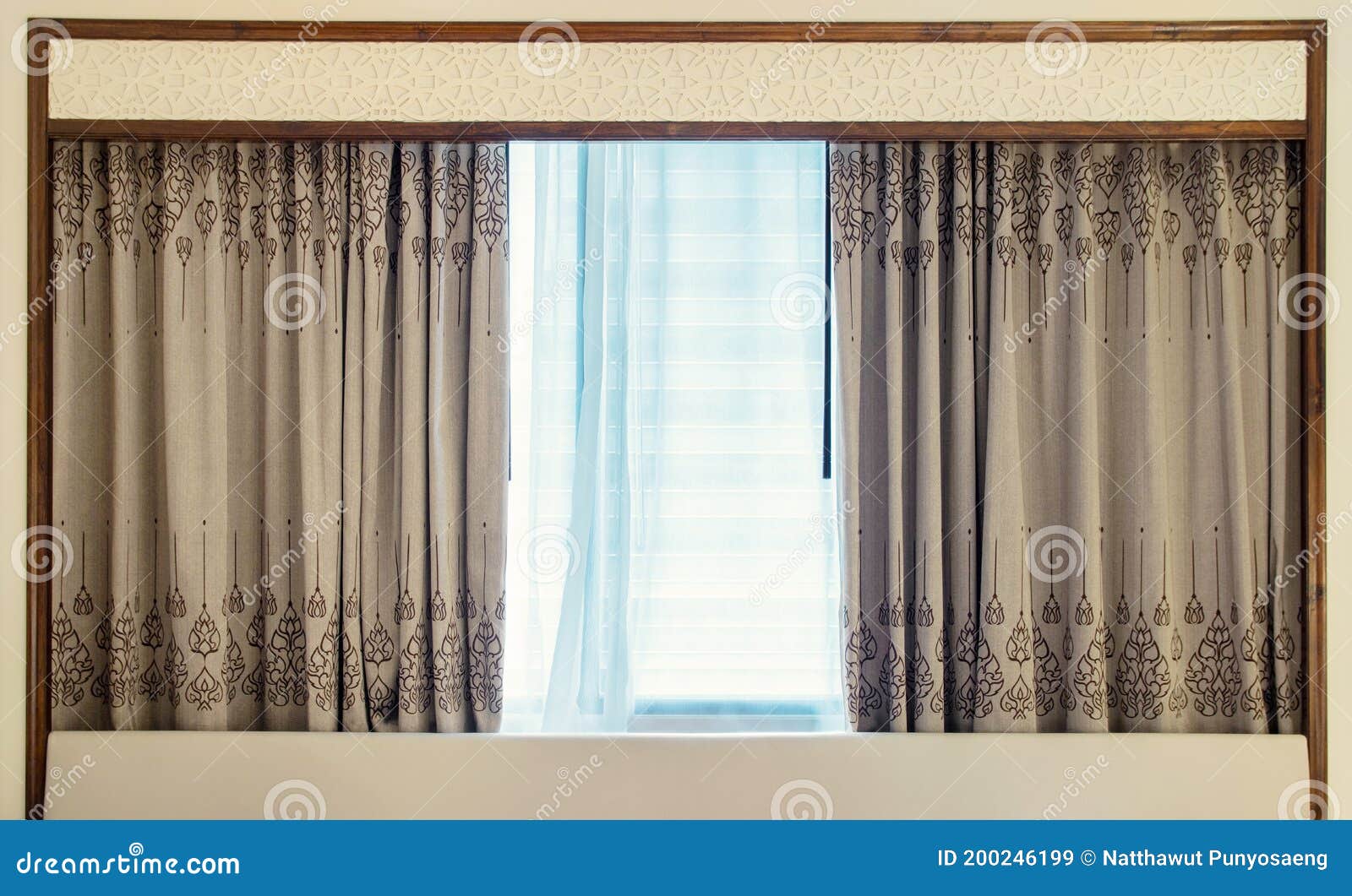 Open Curtain Interior Decoration on Window Stock Image - Image of ...