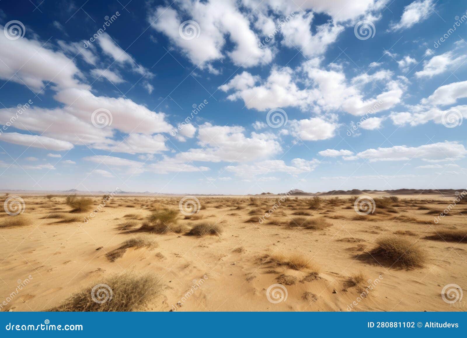 Open Desert with Clear Blue Sky and Clouds in the Background Stock ...