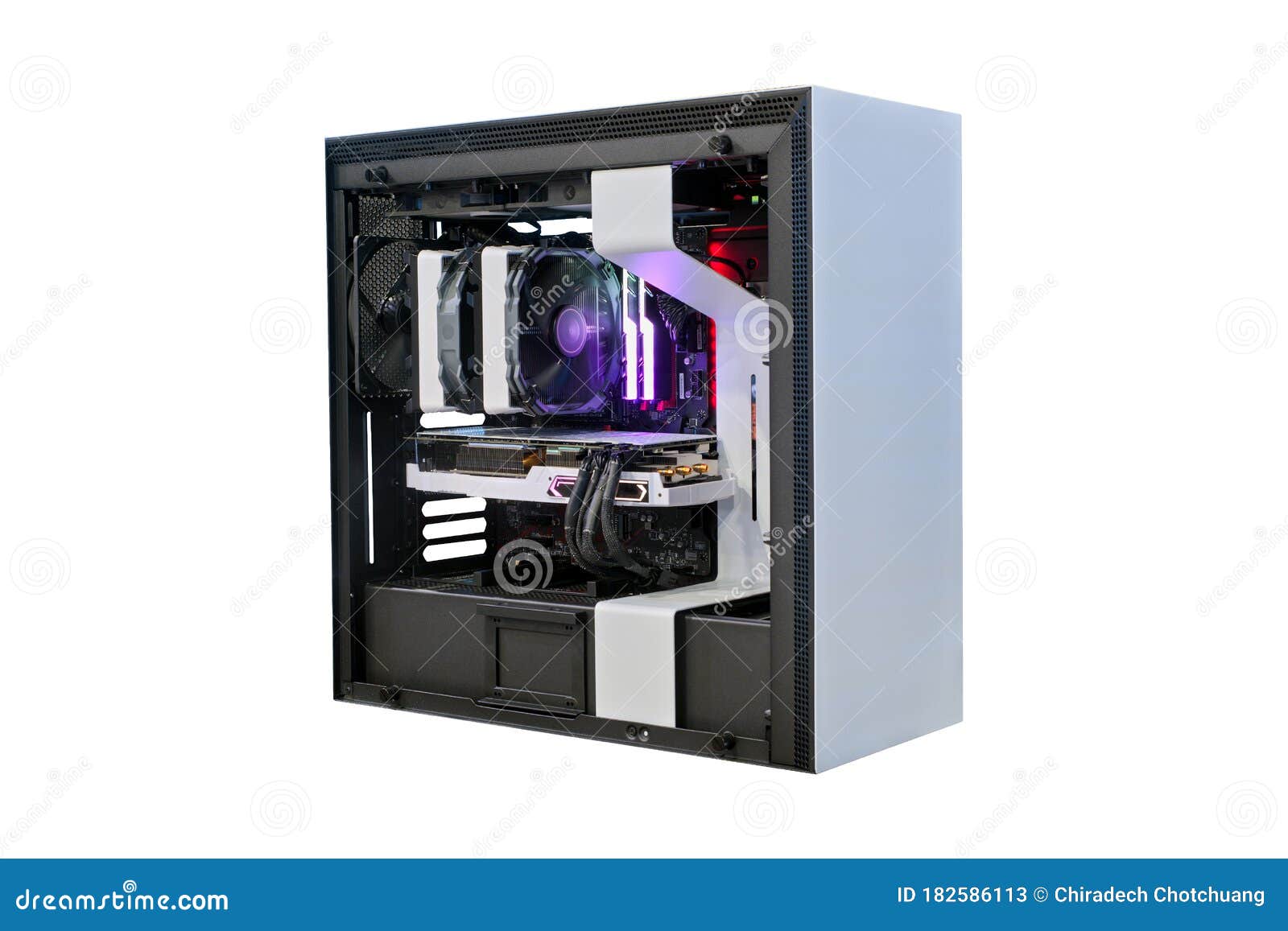 Open Desktop Computer PC Onworking Mode from beside on Black Computer ...