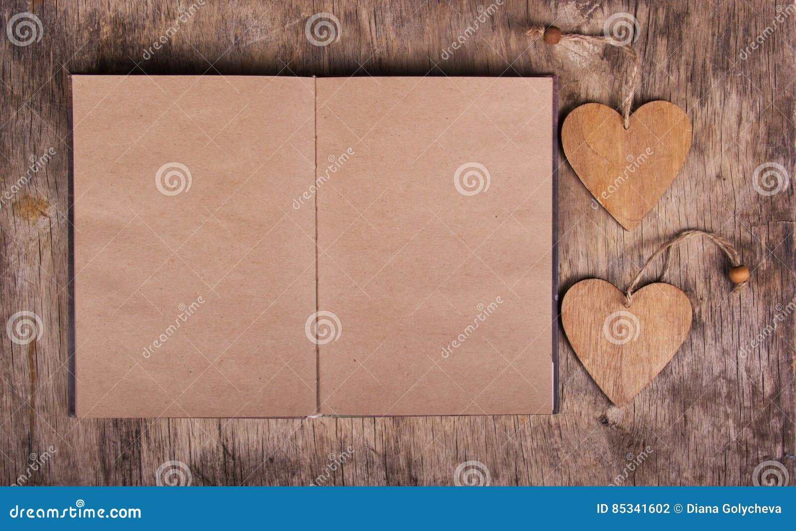 Open Diary with Blank Pages and Two Valentines Wood. Valentine`s Day ...