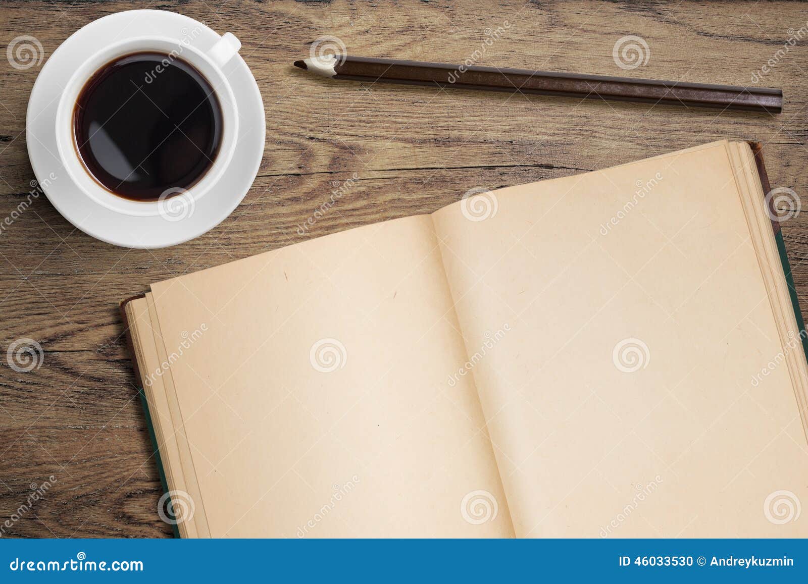 Open Diary and Coffee Cup on Old Wooden Table Top Stock Photo - Image ...