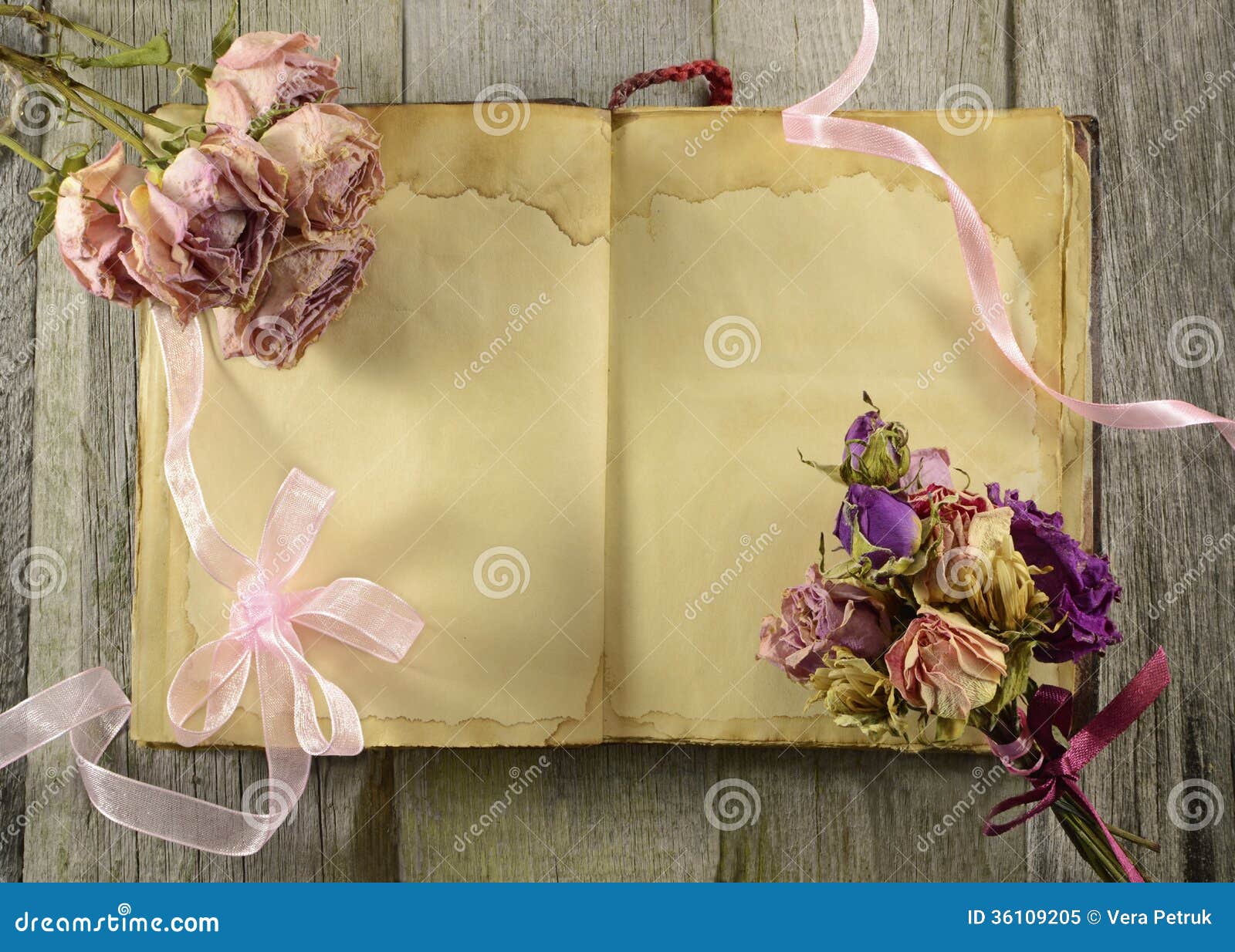 Open diary with flowers stock image. Image of female - 36109205