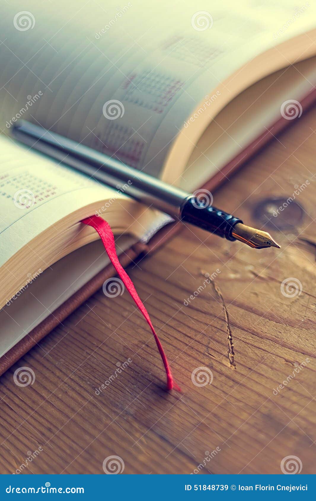 Open Diary with One Fountain Pen in it Stock Image - Image of message ...