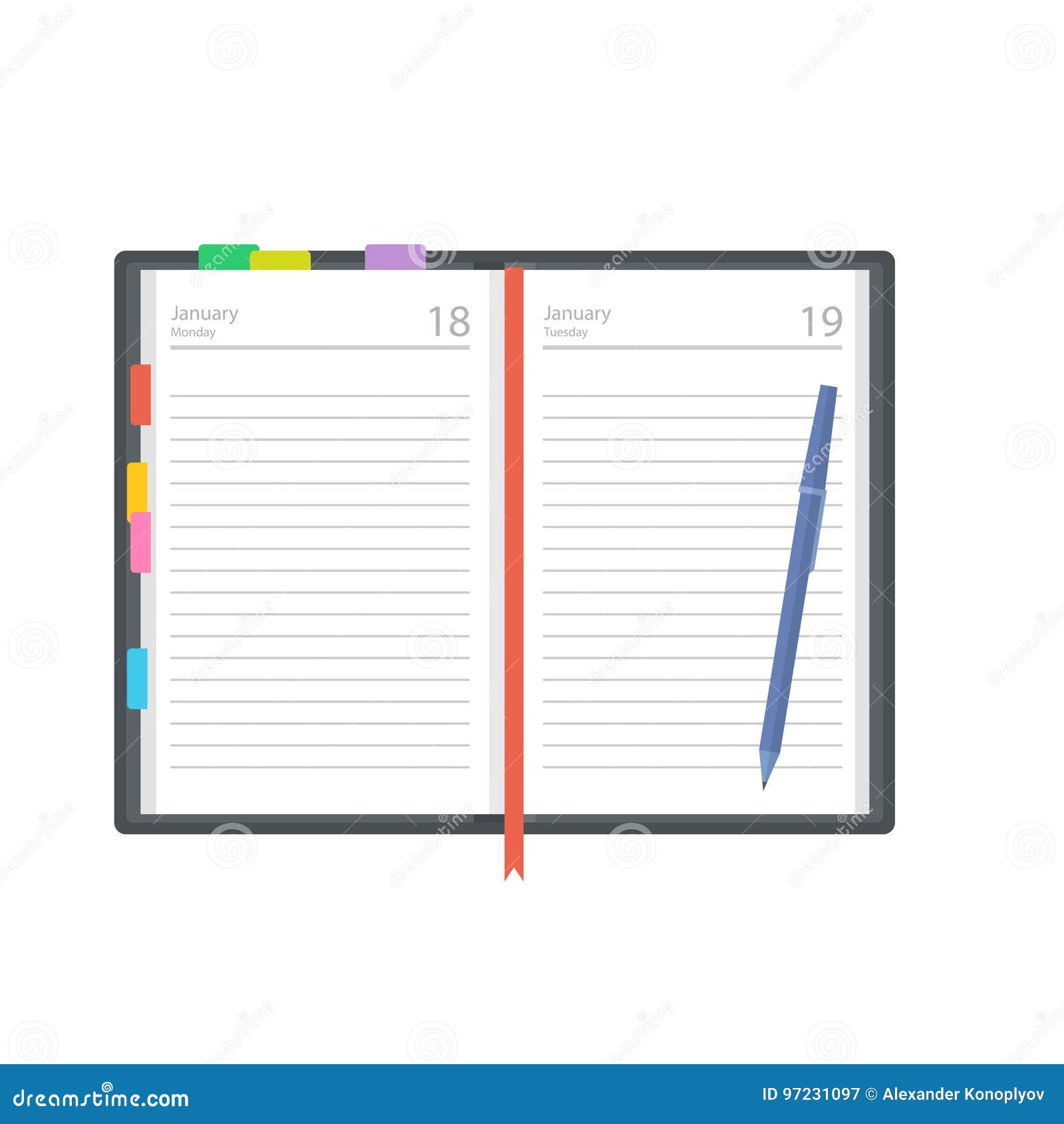 Open Diary, Planner or Notebook Vector Illustration in Flat Styl Stock ... Open Diary, Planner or Notebook Vector Illustration in Flat Styl Stock ...