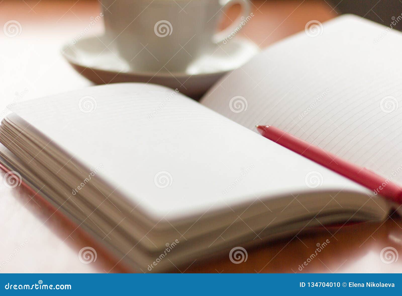 Open Diary for Writing and Ballpoint Pen on the Table Stock Photo ...