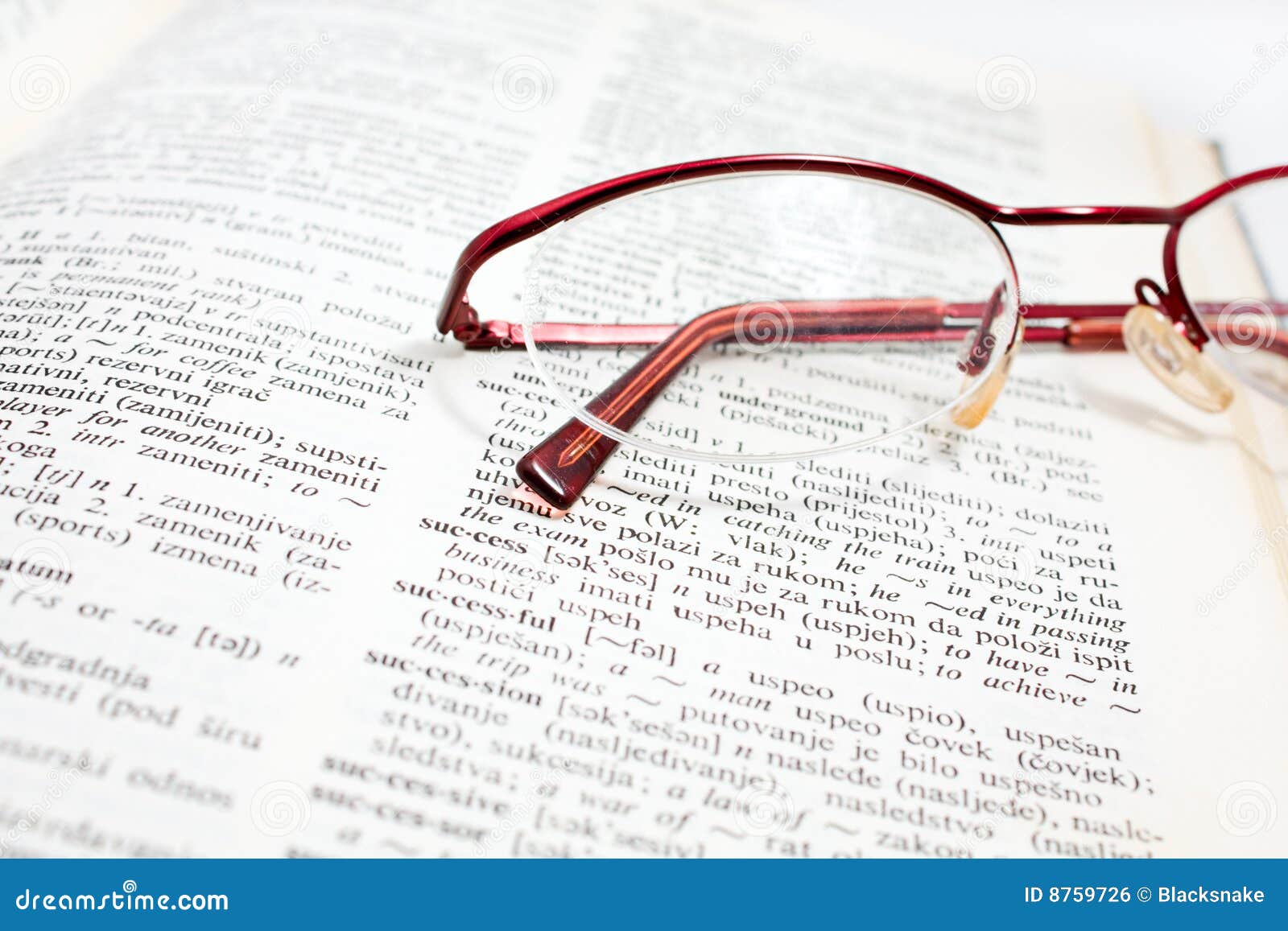 Open Dictionary Book and Glass Stock Photo - Image of book, dictionary ...