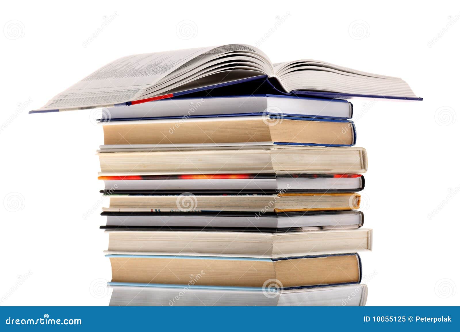 Open Dictionary on Top of Book Stack Isolated on W Stock Image - Image ...