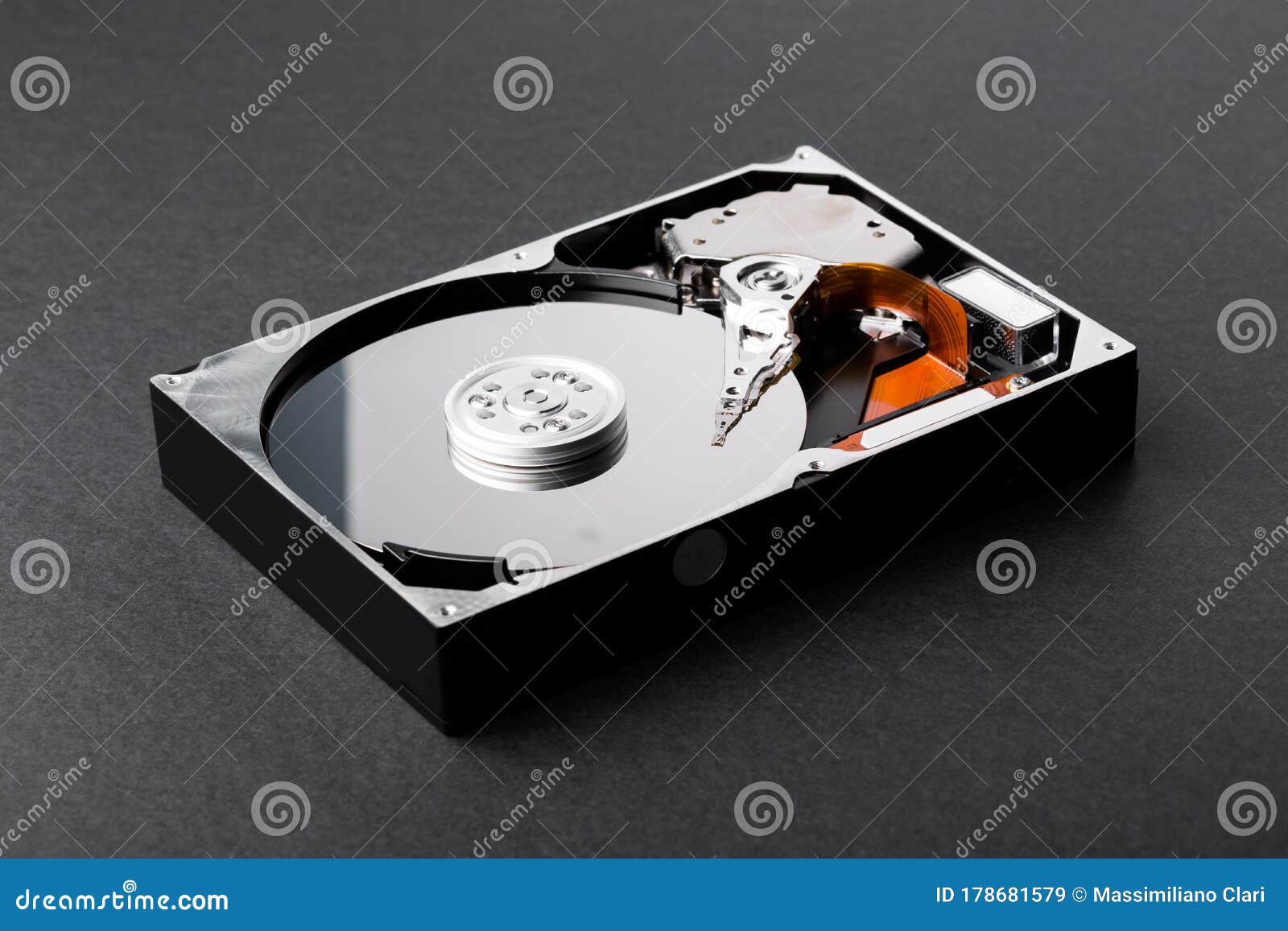 Open Disassembled Hard Disk on Black Plastic Background Stock Image ...