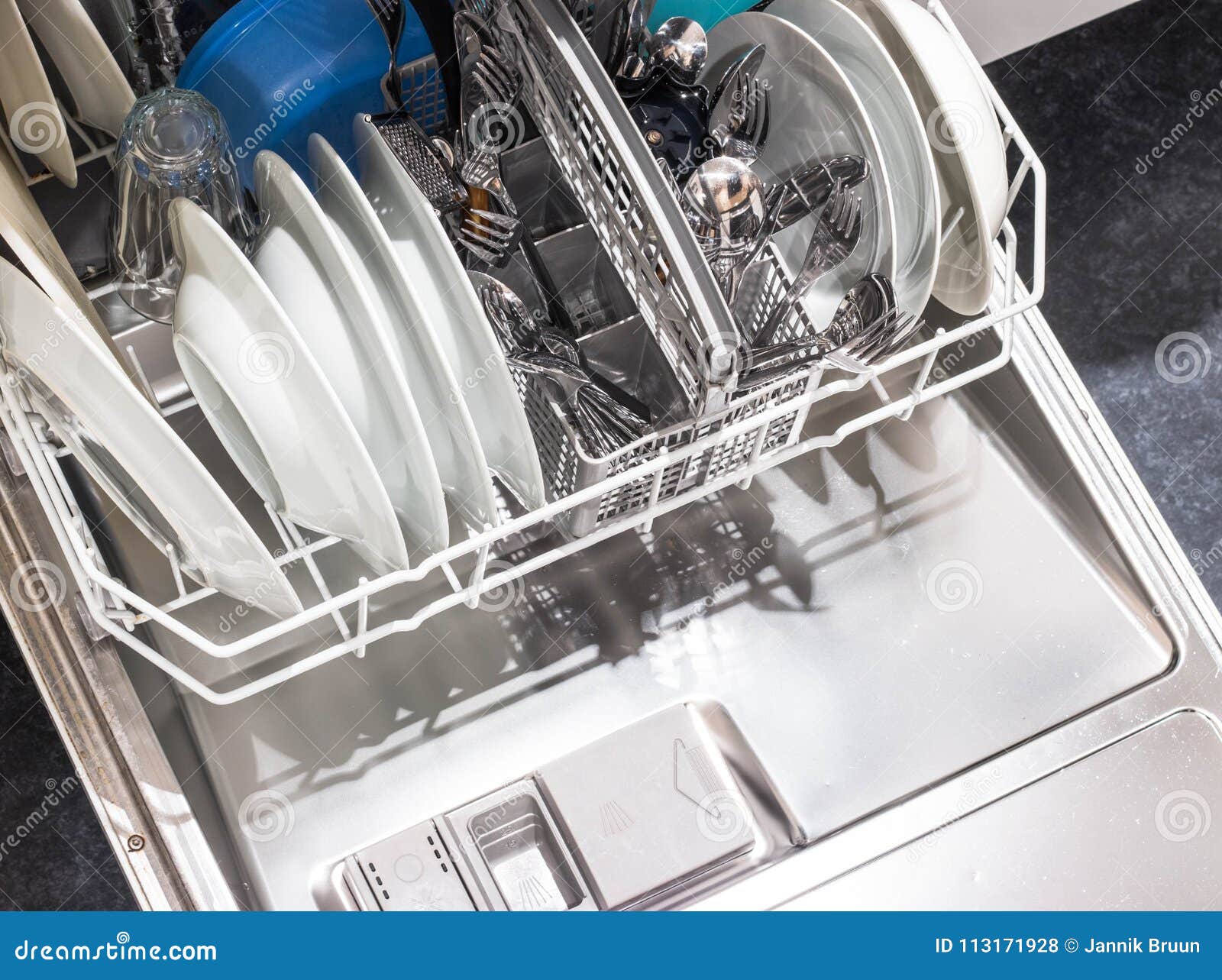 Open Dishwasher with Clean Dishes Stock Photo - Image of drawer, dirty ...