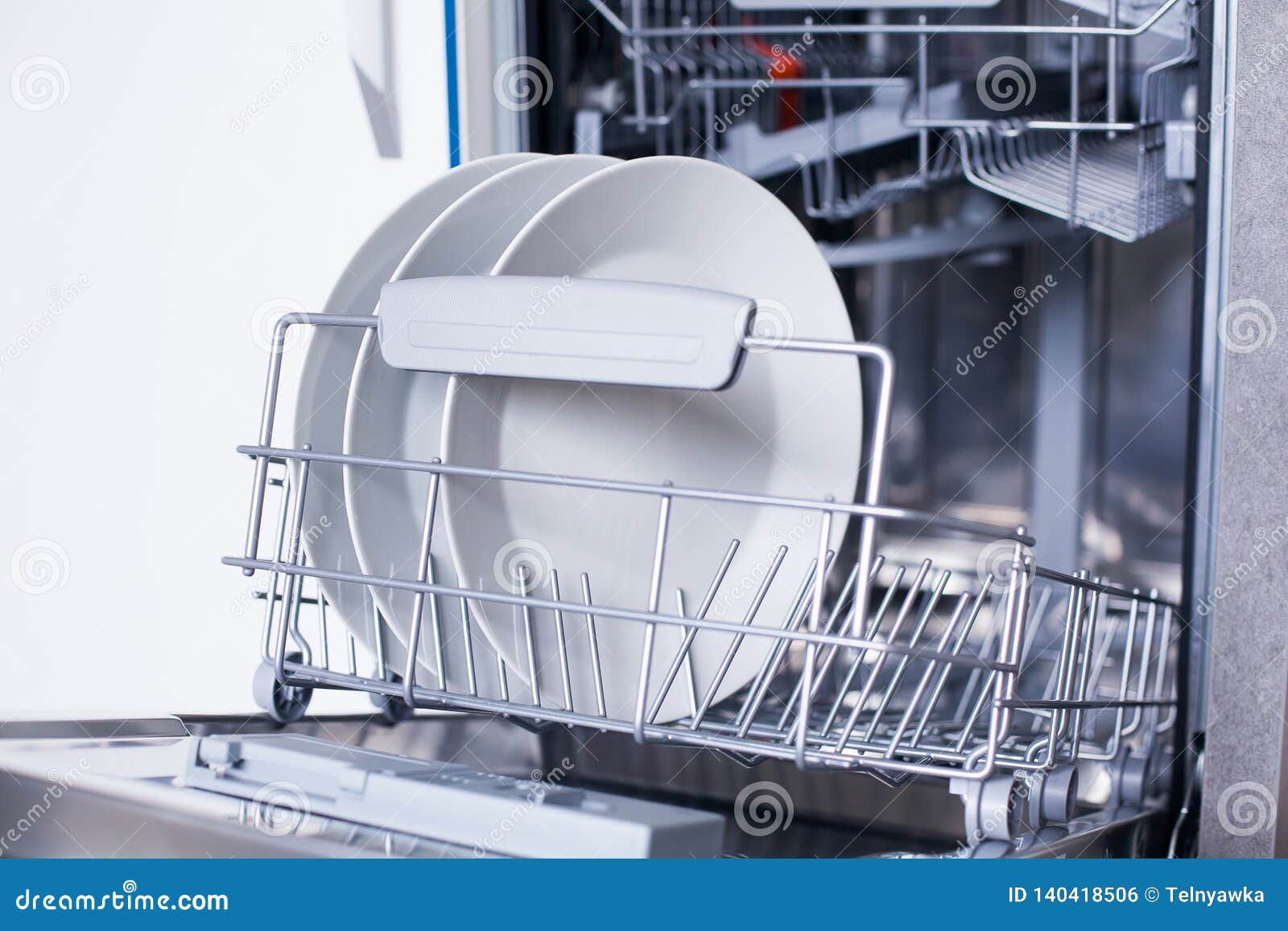 Open Dishwasher with Clean Dishes Stock Photo - Image of glass, open ...