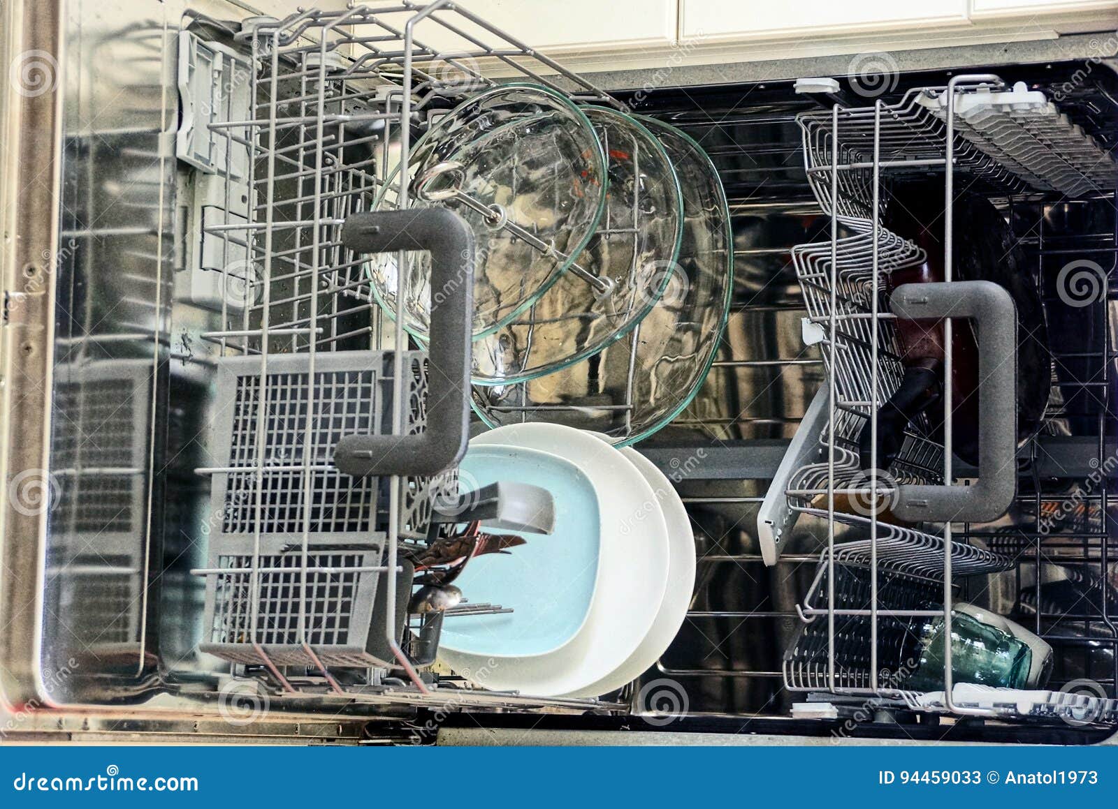 Open Dishwasher with Dishes in the Kitchen Stock Image - Image of ...