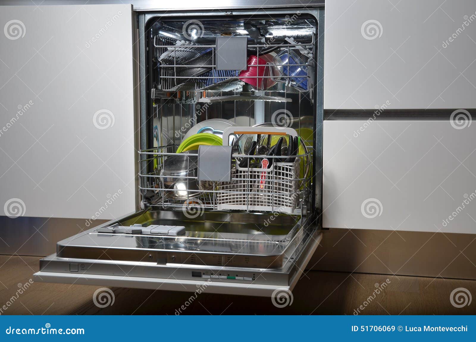 Open Dishwasher Full of Dishes Stock Image - Image of knives, cutlery ...