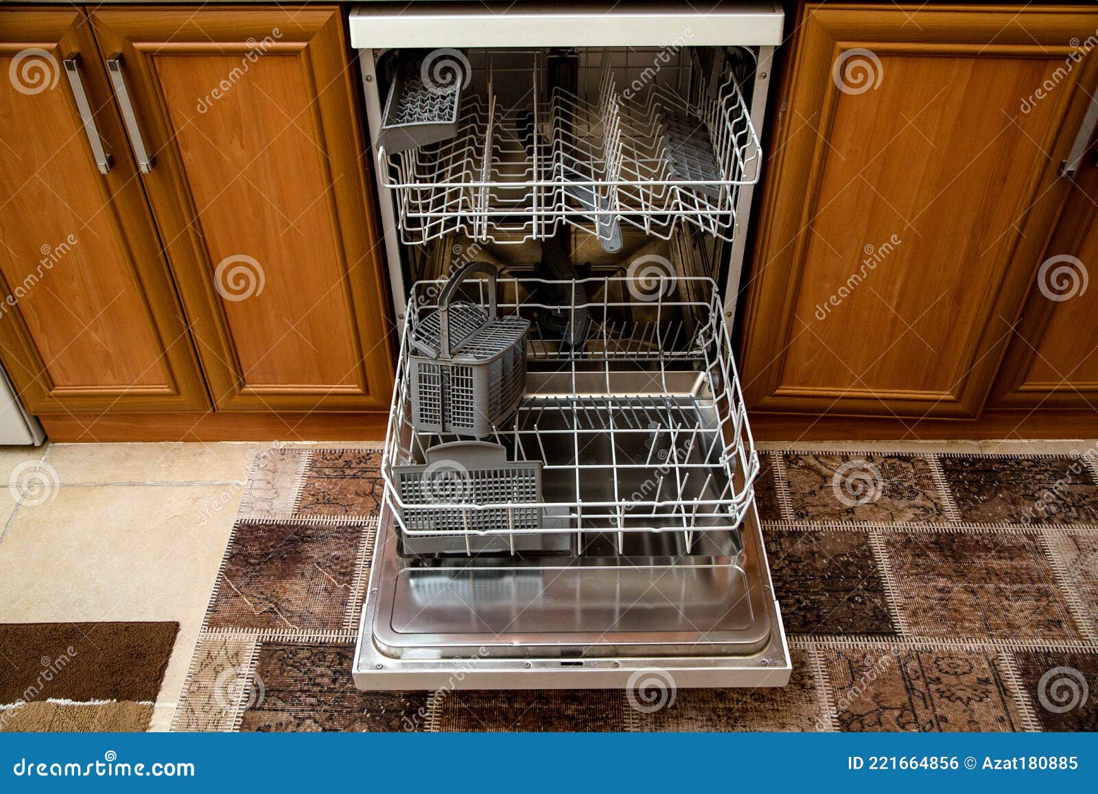 Open Dishwasher in the House in the Kitchen Stock Photo - Image of full ...