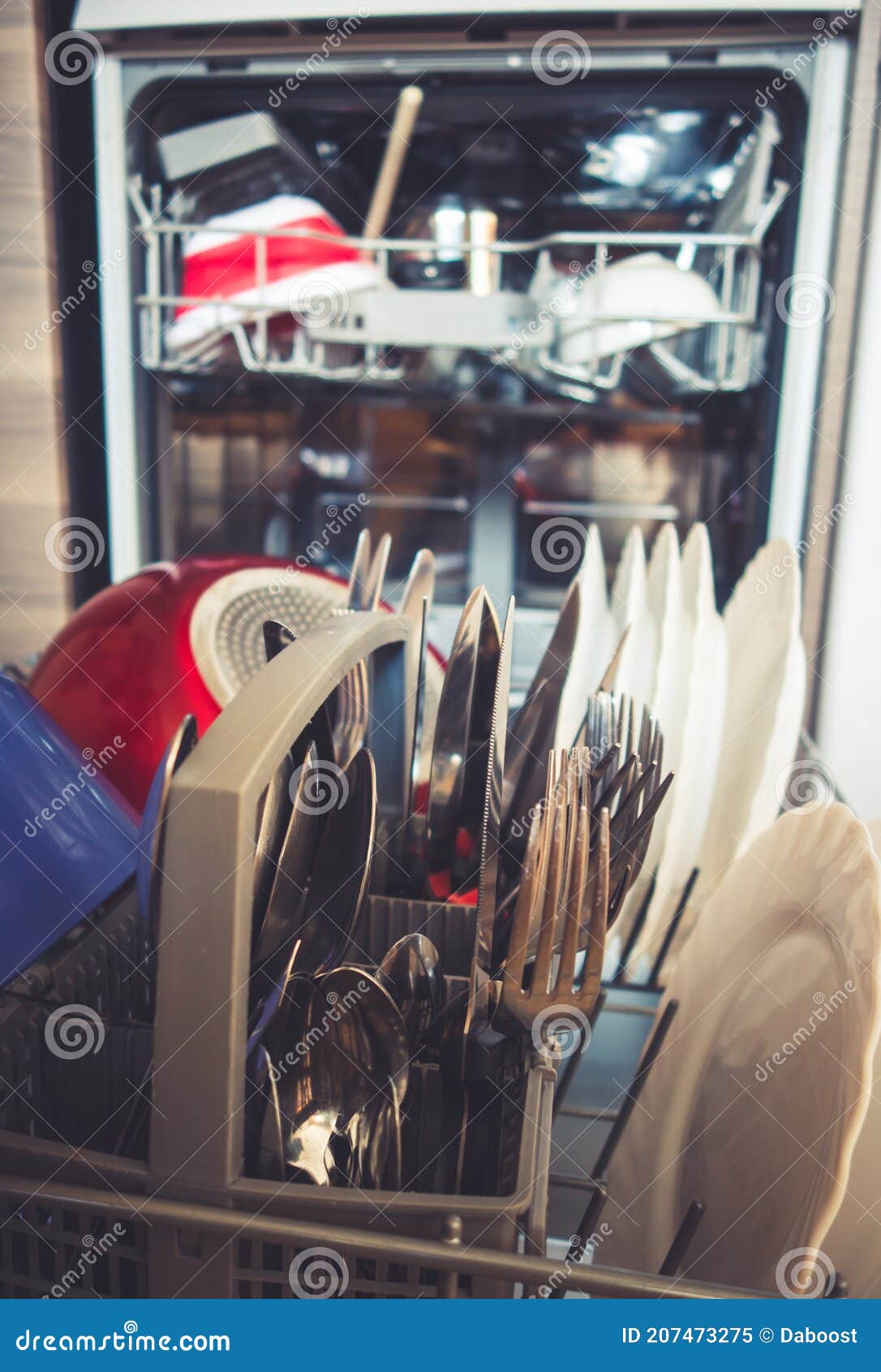 Open Dishwasher in a Kitchen Stock Image - Image of glassware, dishware ...