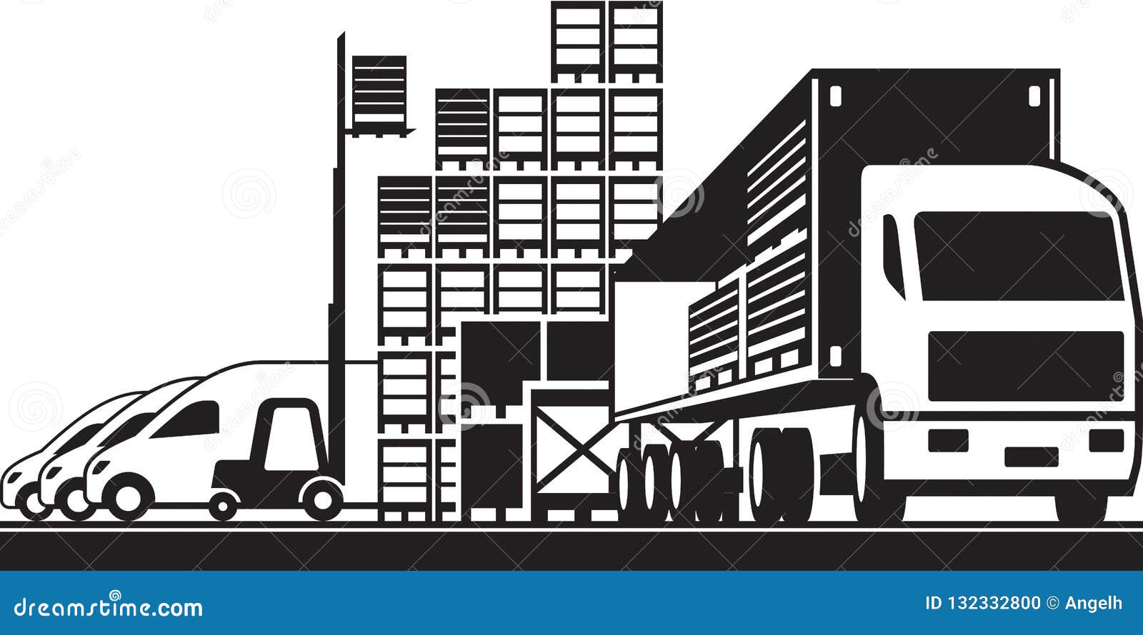 Open Distribution Warehouse with Forklift and Trucks Stock Vector ...