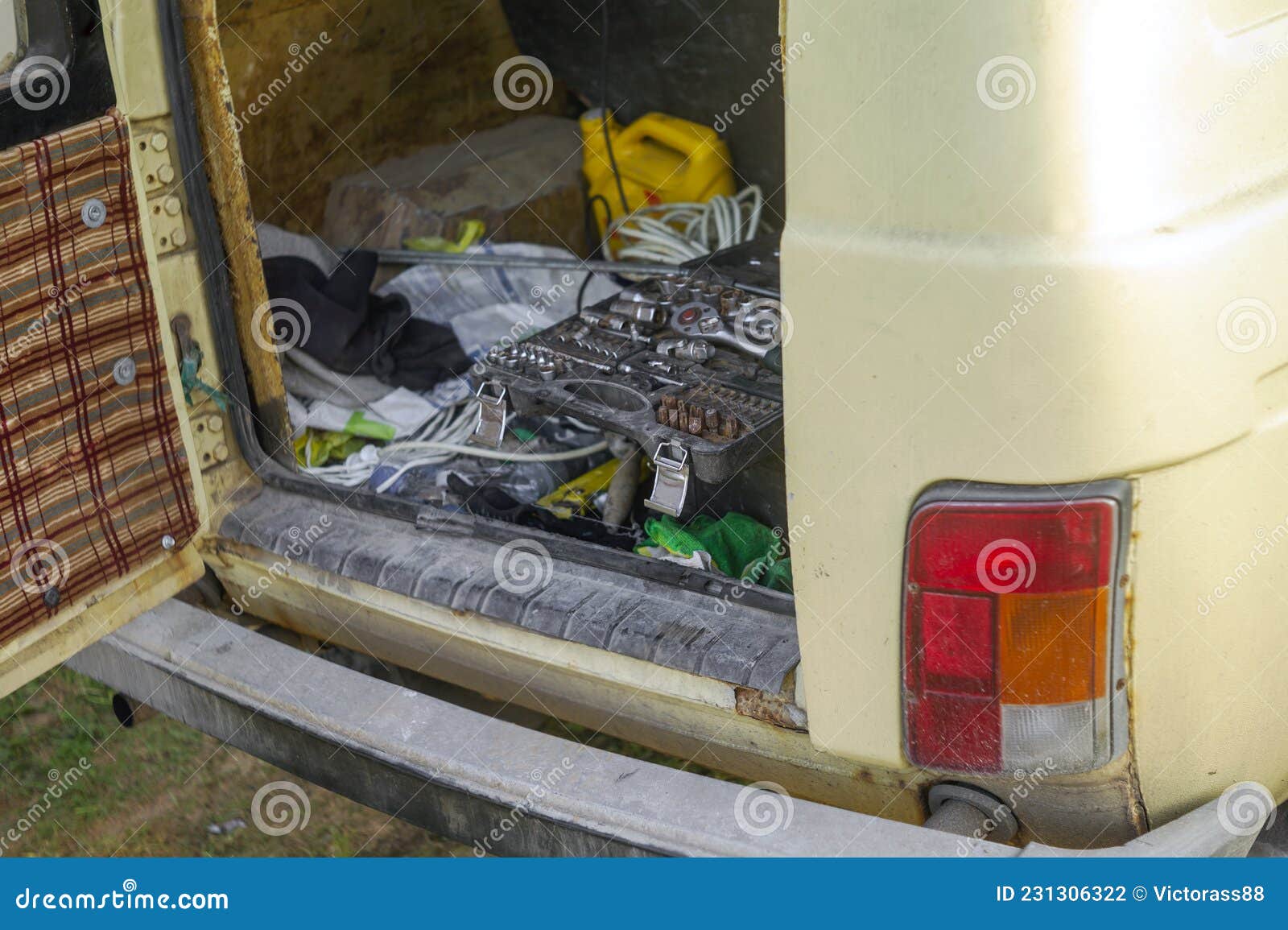 Tools in a car stock photo. Image of tools, messy, vehicle - 231306322
