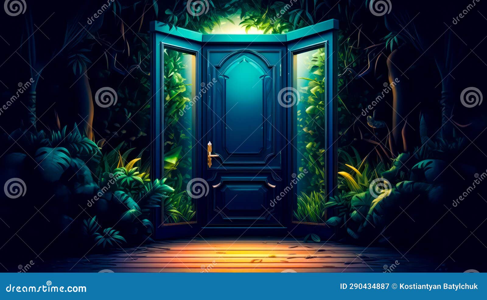 Open Door in Dark Forest with Light at the End of it. Generative AI ...