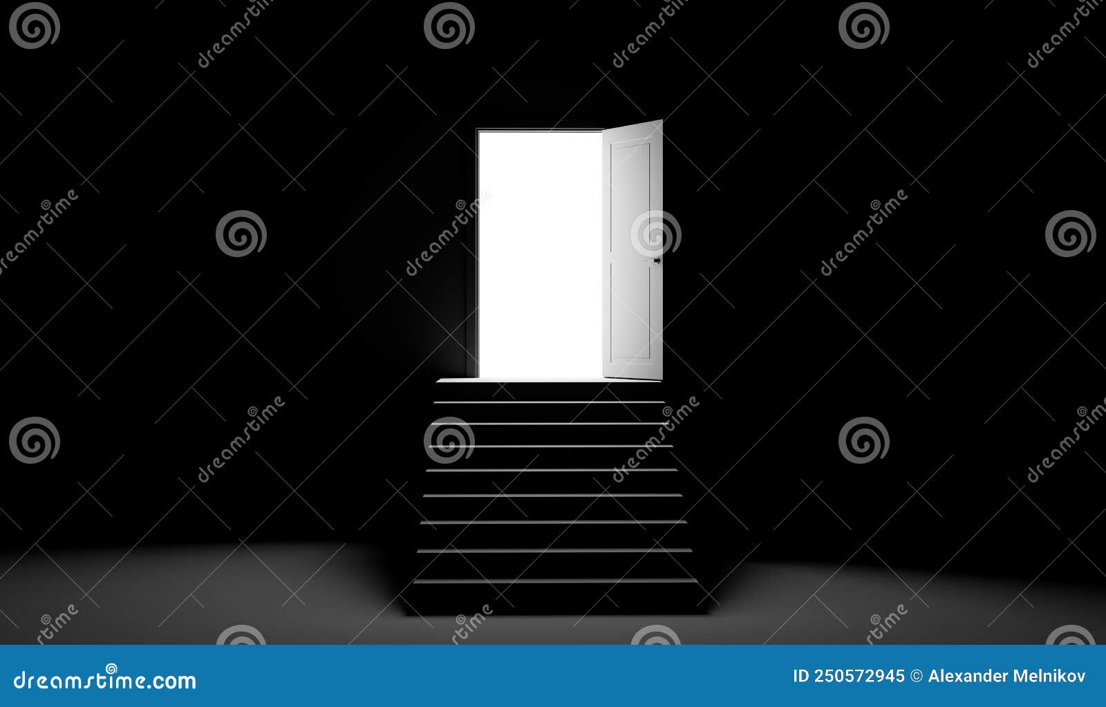 Open Door in a Dark Room. 3d Render Stock Illustration - Illustration ...