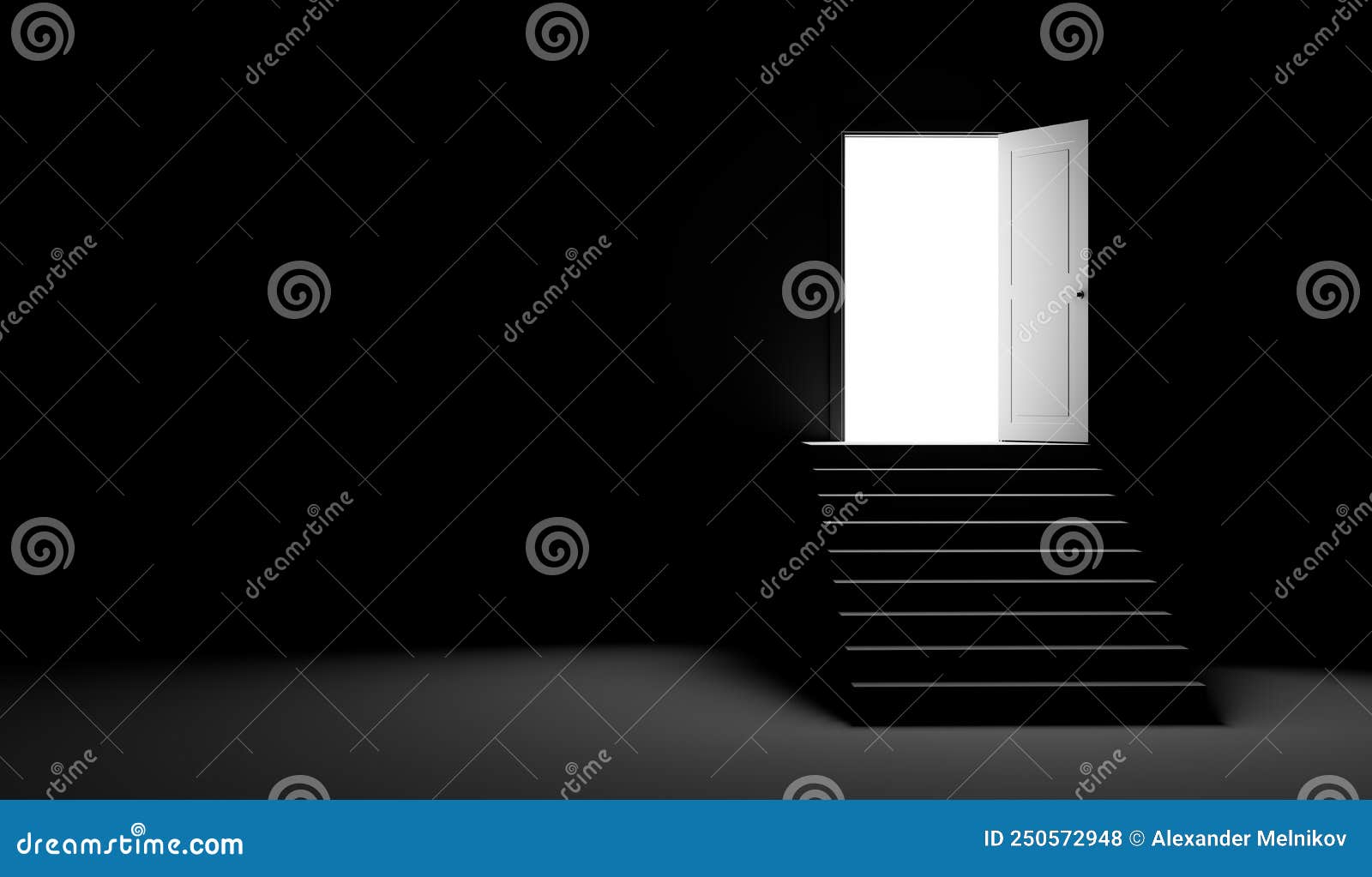 Open Door in a Dark Room. 3d Render Stock Illustration - Illustration ...