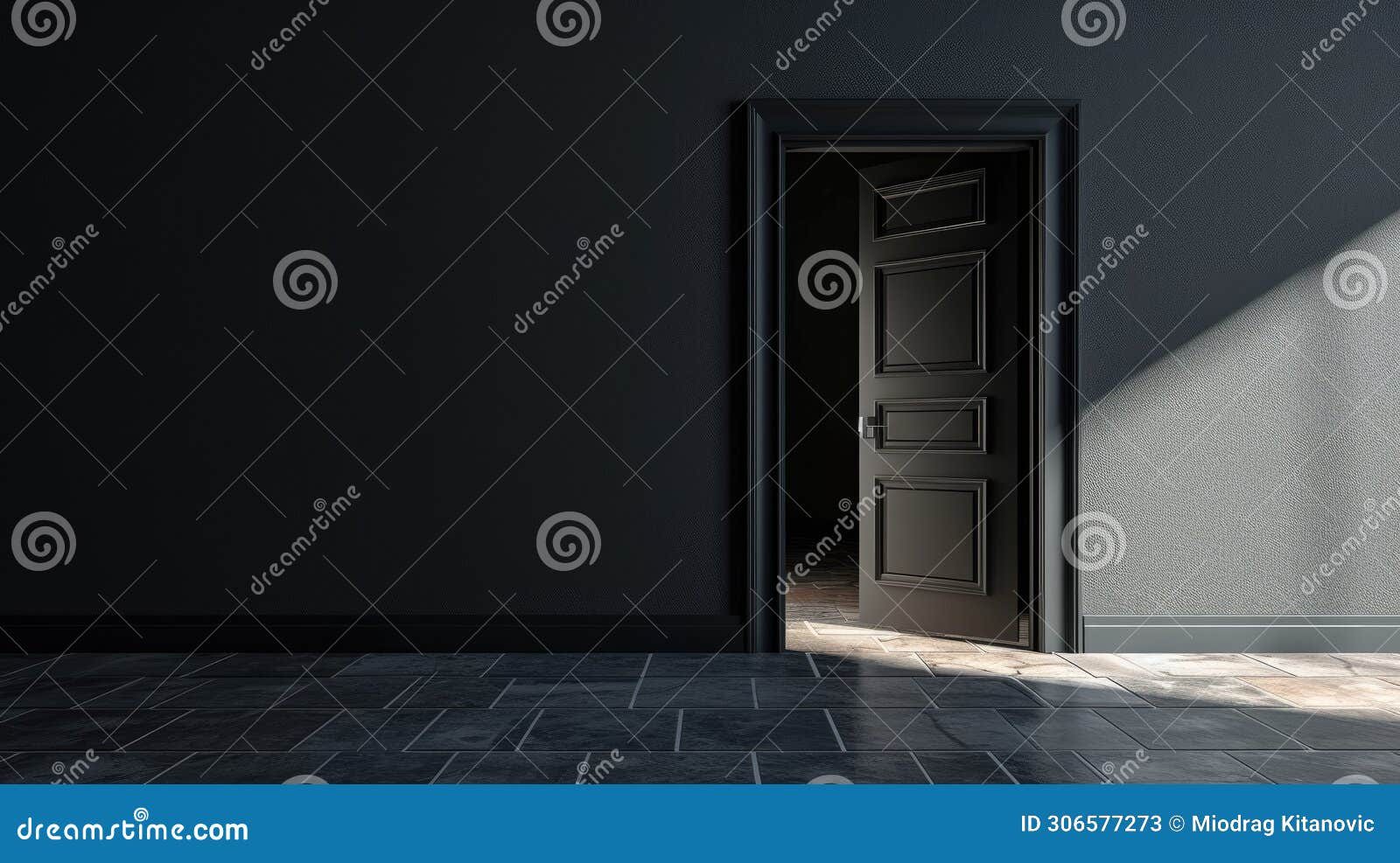 Open Door in a Dark Room with Sunlight Casting a Beam on the Floor ...