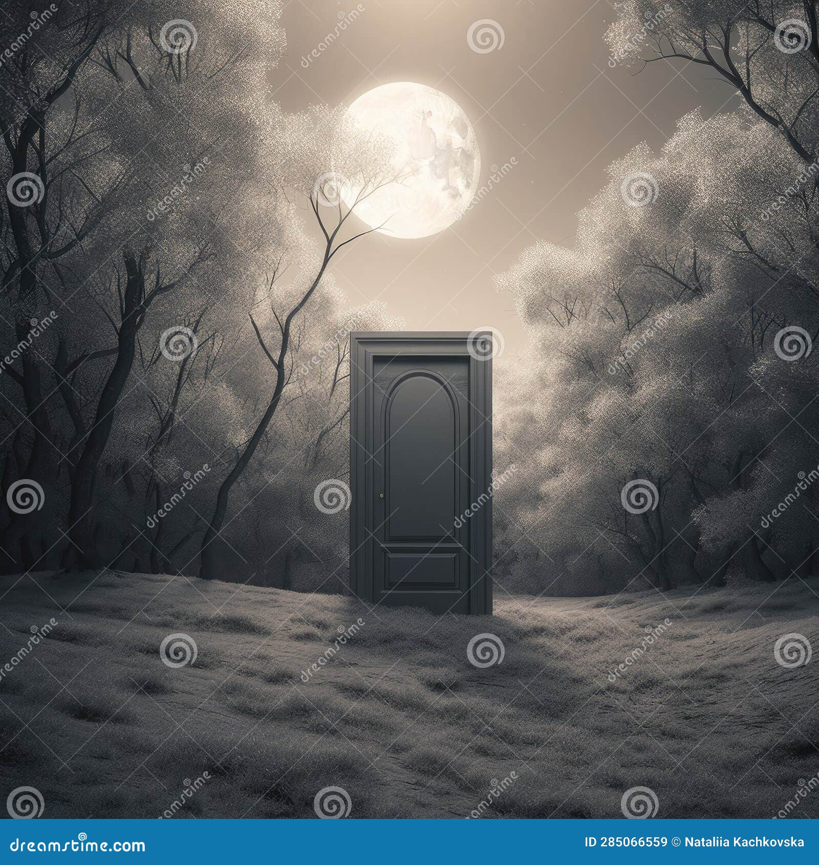 Open door in dreamy mist stock illustration. Illustration of mist ...