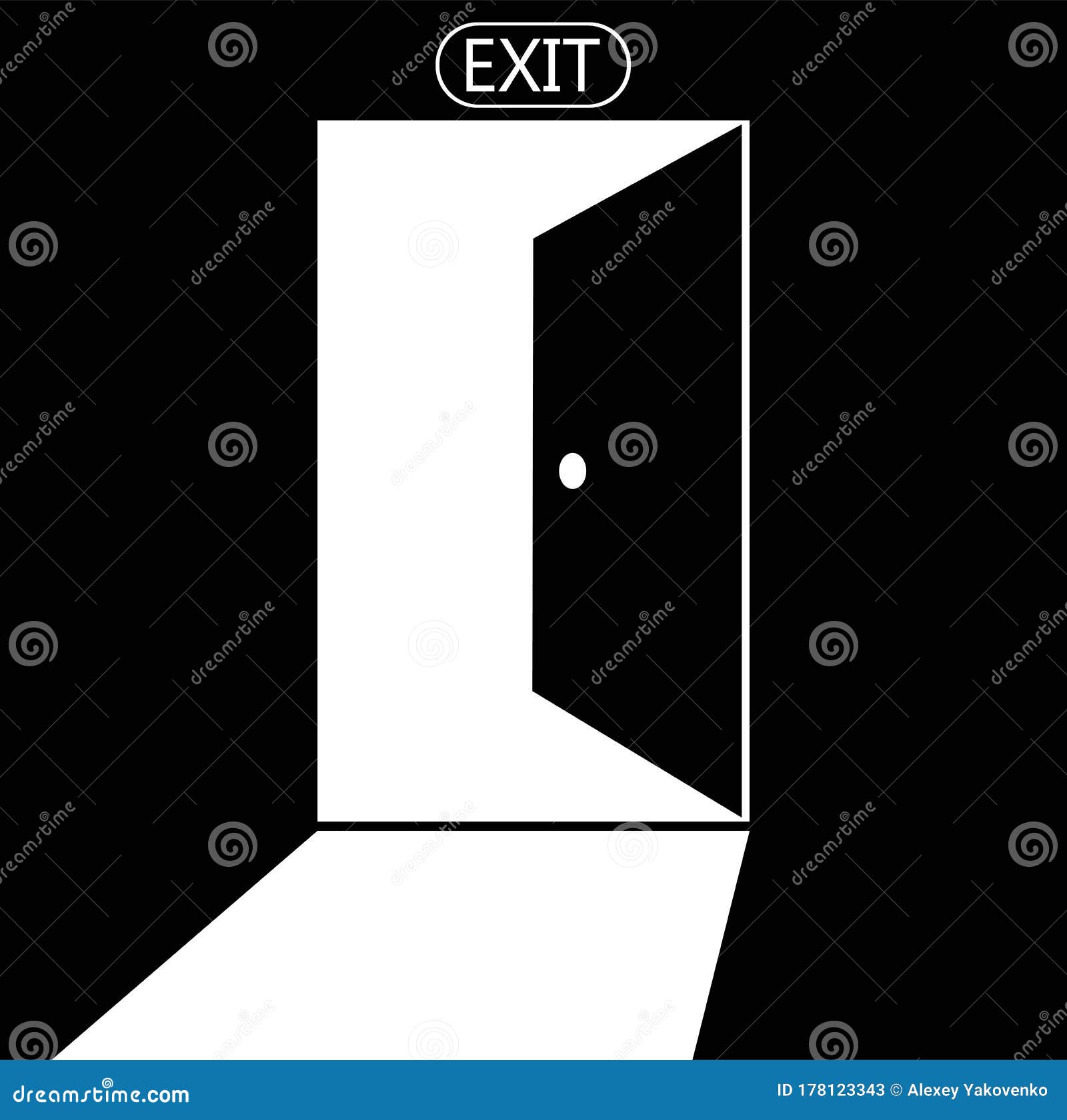 Open Door, Exit, Light Icon in White Color, Isolated on Black ...