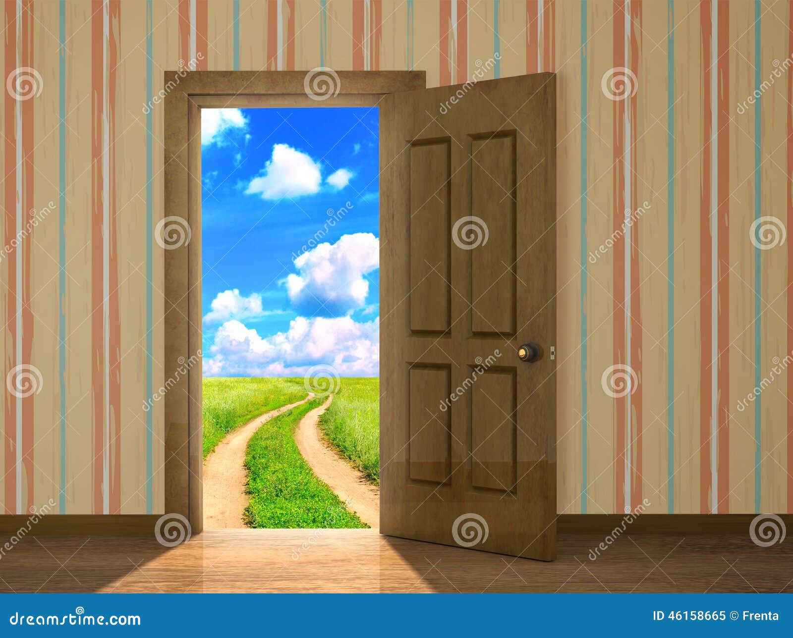 Open door in field stock illustration. Illustration of exit - 46158665
