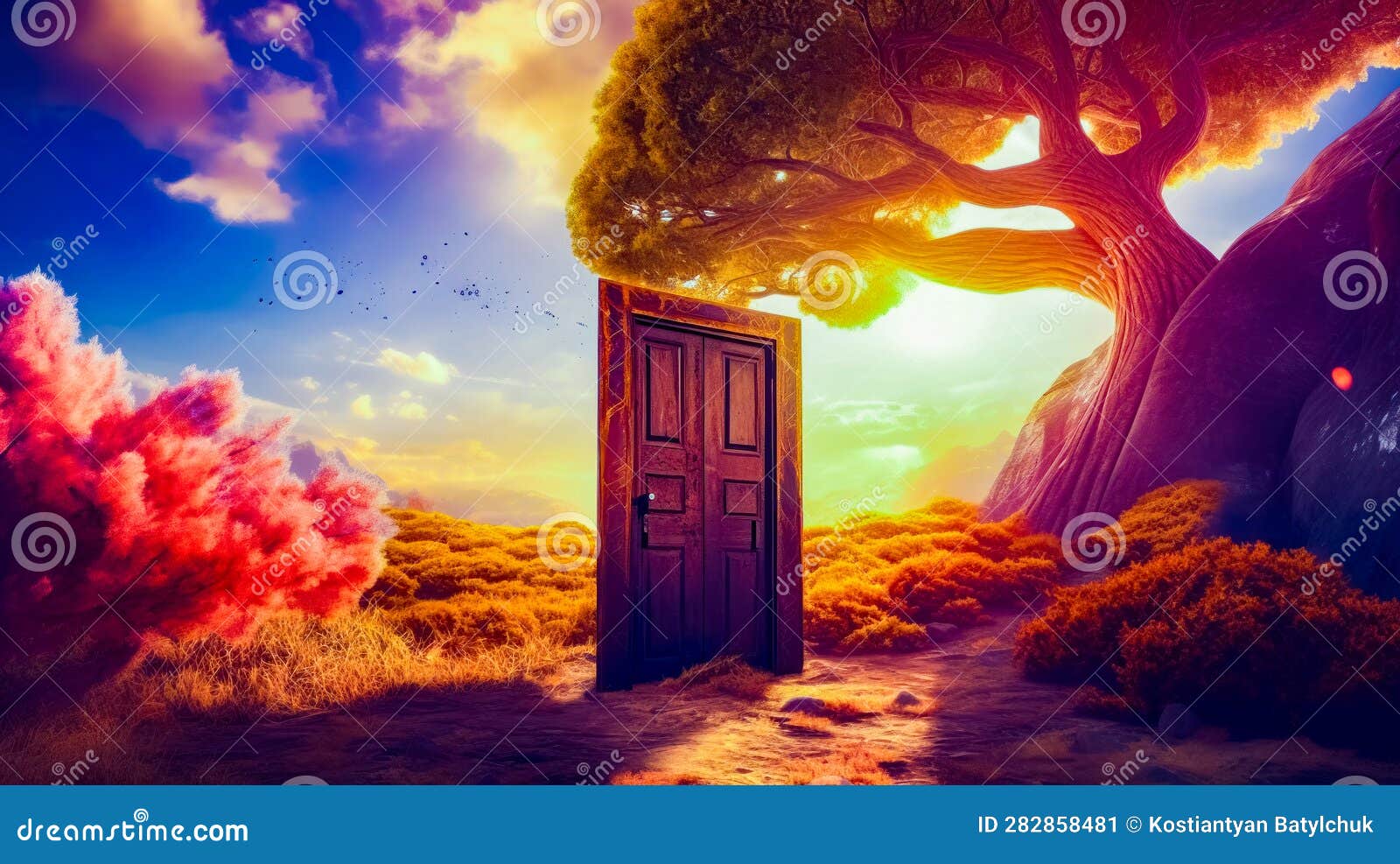 Open Door in Field with Tree in the Middle of it. Generative AI Stock ...