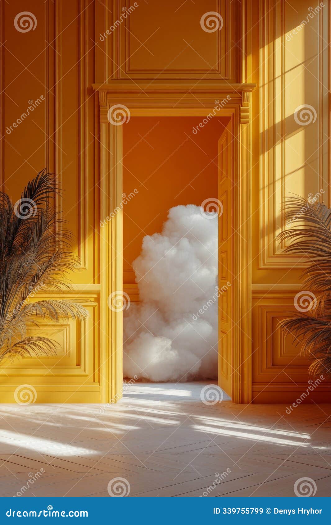 An Open Door Frames a Mesmerizing View of White Clouds Spilling into a ...