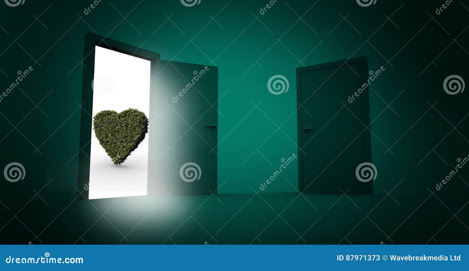 Open Door and Green Heart Shape Stock Illustration - Illustration of ...