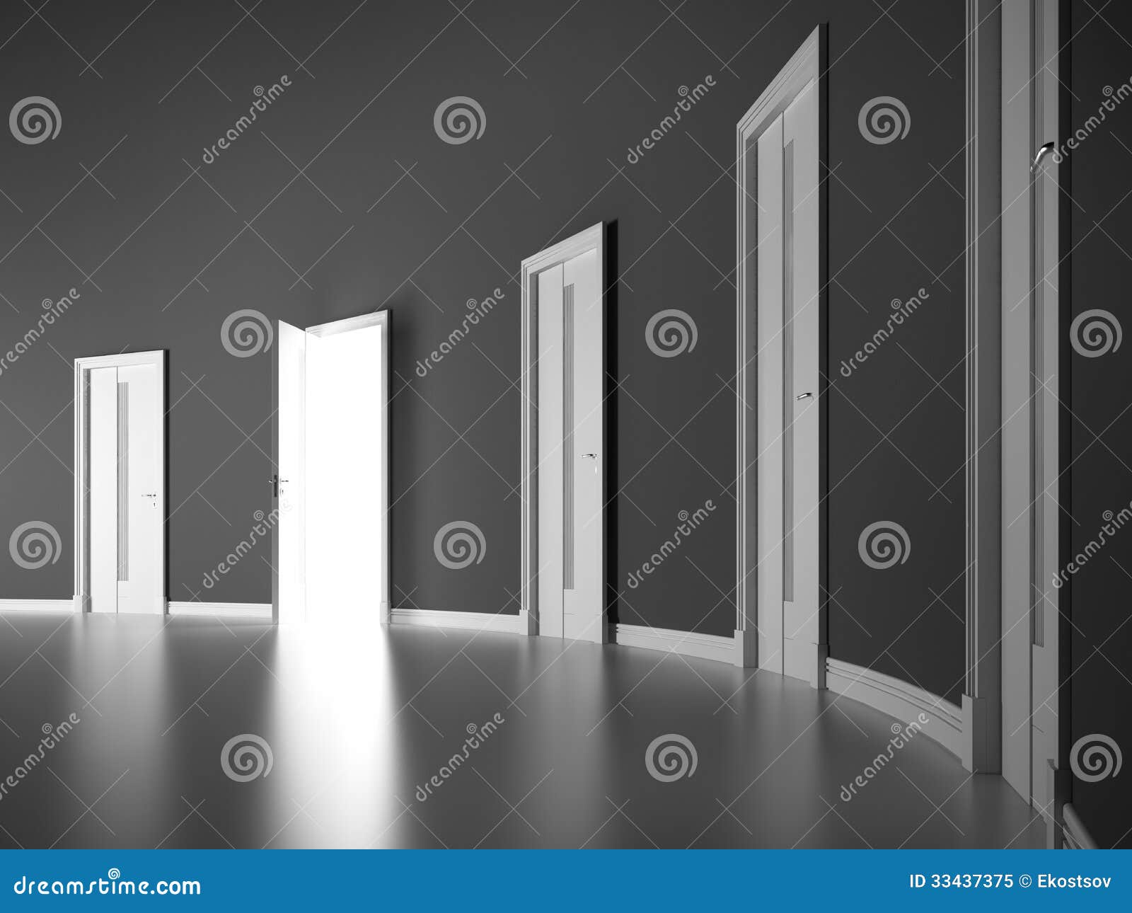 Open Door in Grey Round Room. Stock Illustration - Illustration of ...
