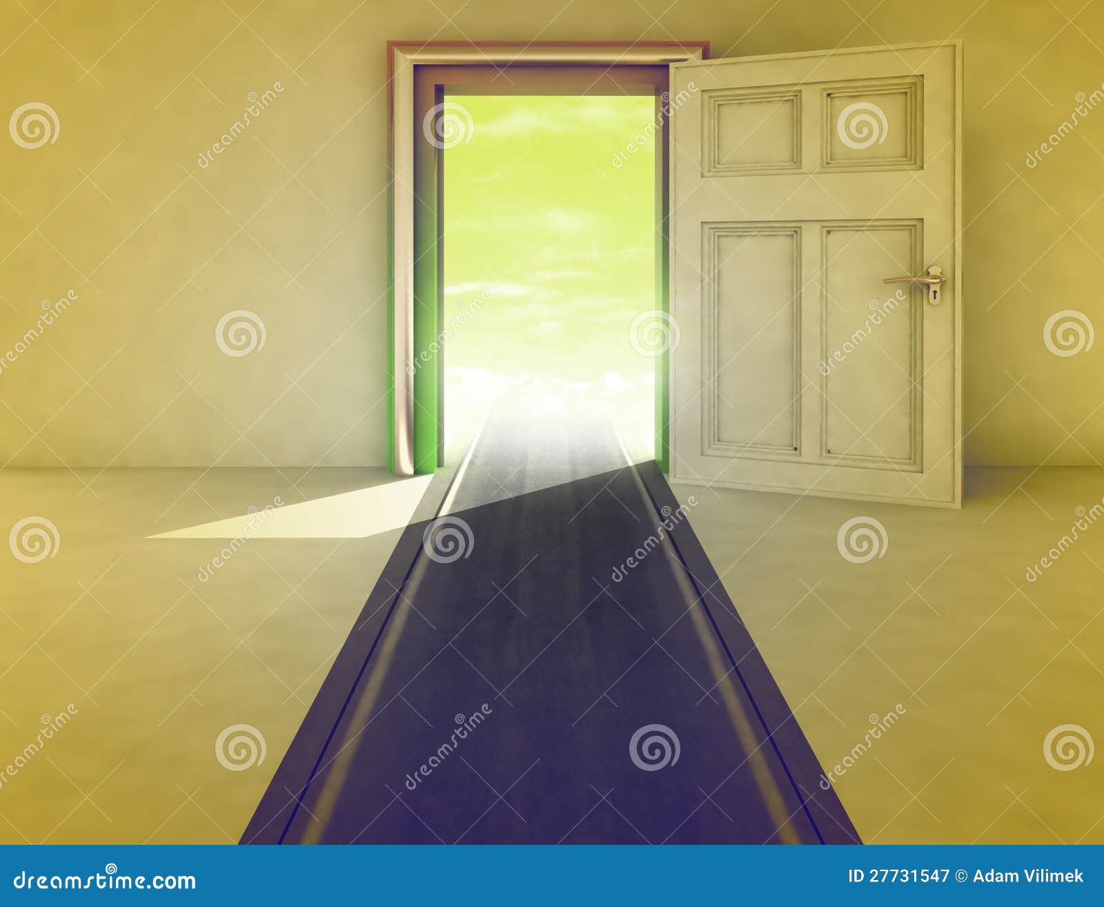 Open Door with Highway Path Stock Illustration - Illustration of ...