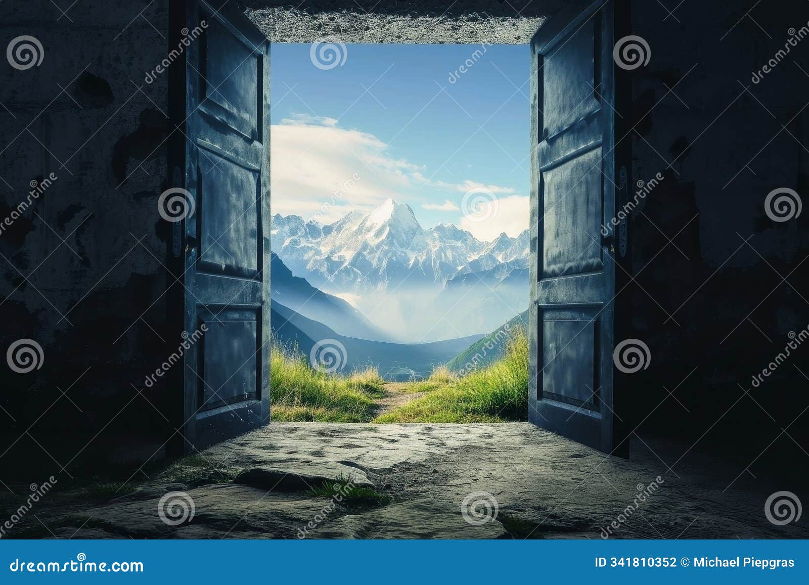 An Open Door Leads the Pathway To a New World Stock Illustration ...